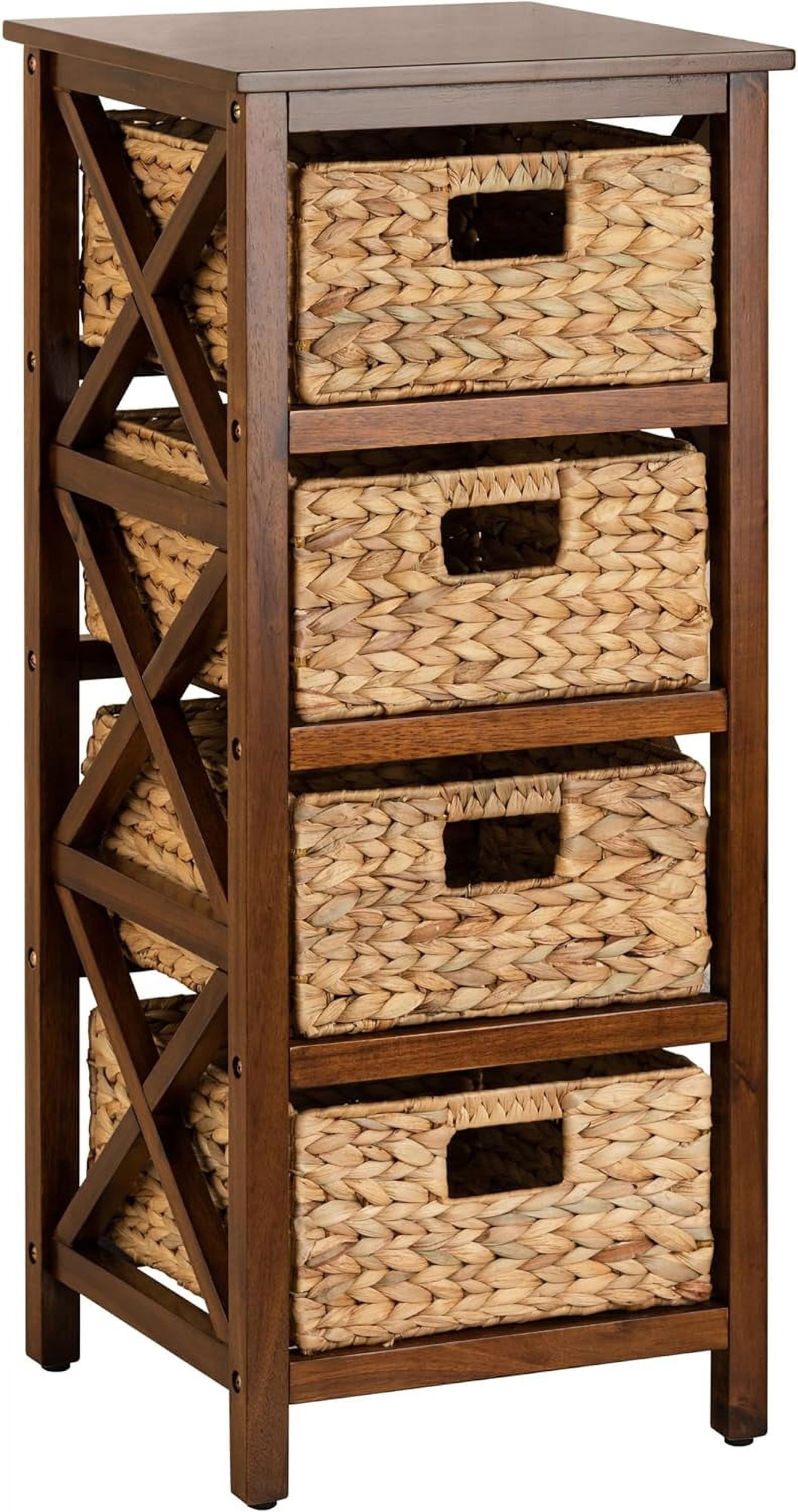 VividVibes 4 Tier X-Side End Storage Cabinet with 4 Wicker Baskets ...