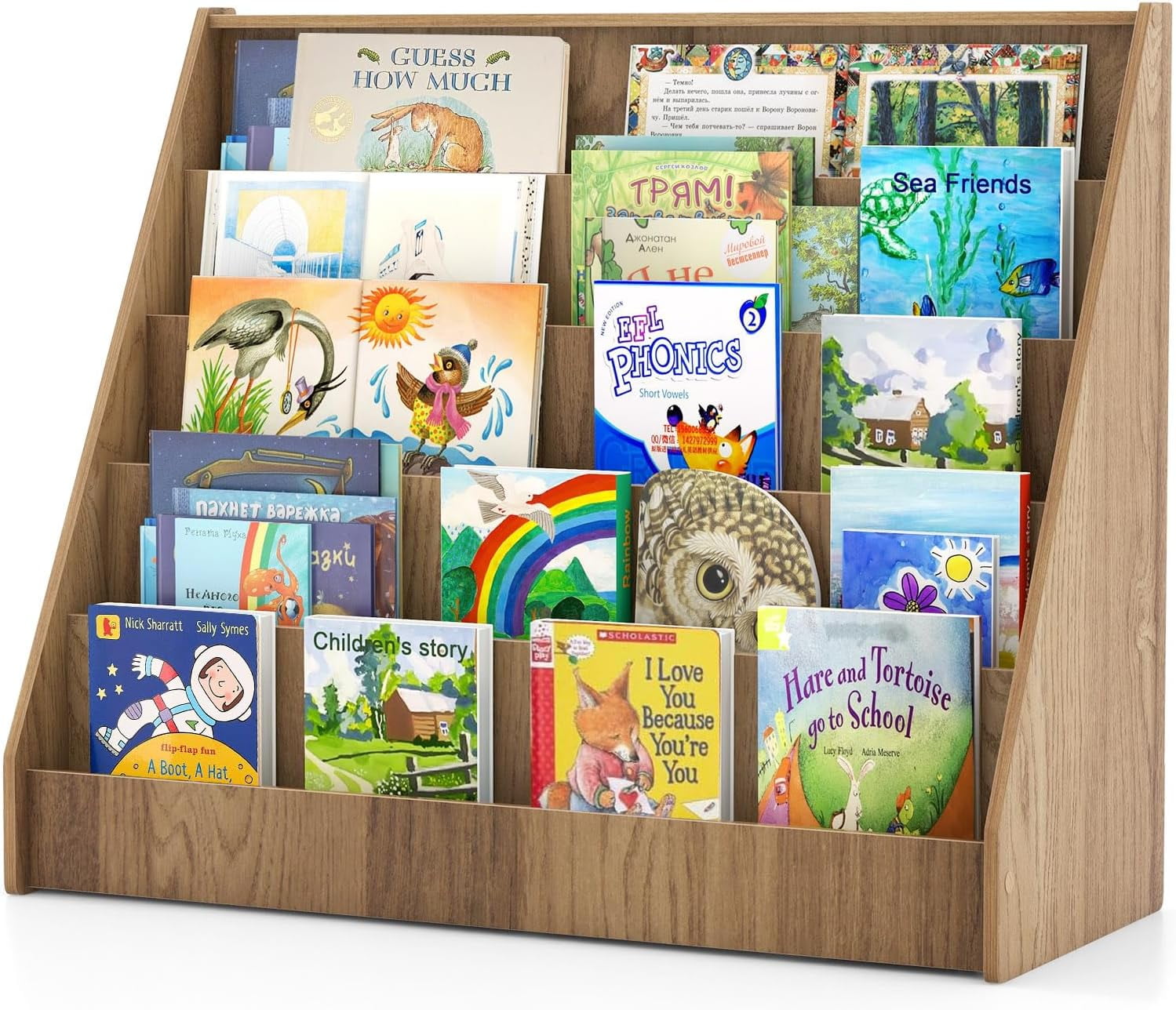 VividVibes 5-Tier Kids Bookshelf, Wooden Children Bookcase, Toddler ...