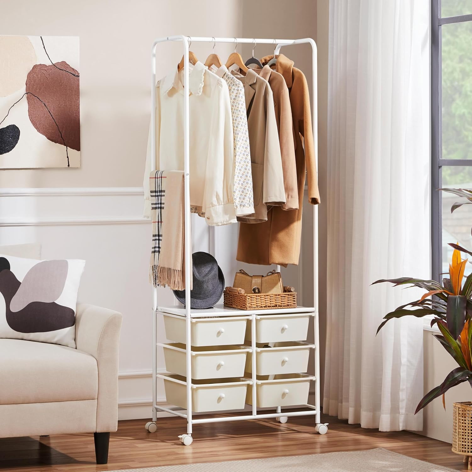 VividVibes Clothes Rack with Drawers, Heavy Duty Garment Rack with ...