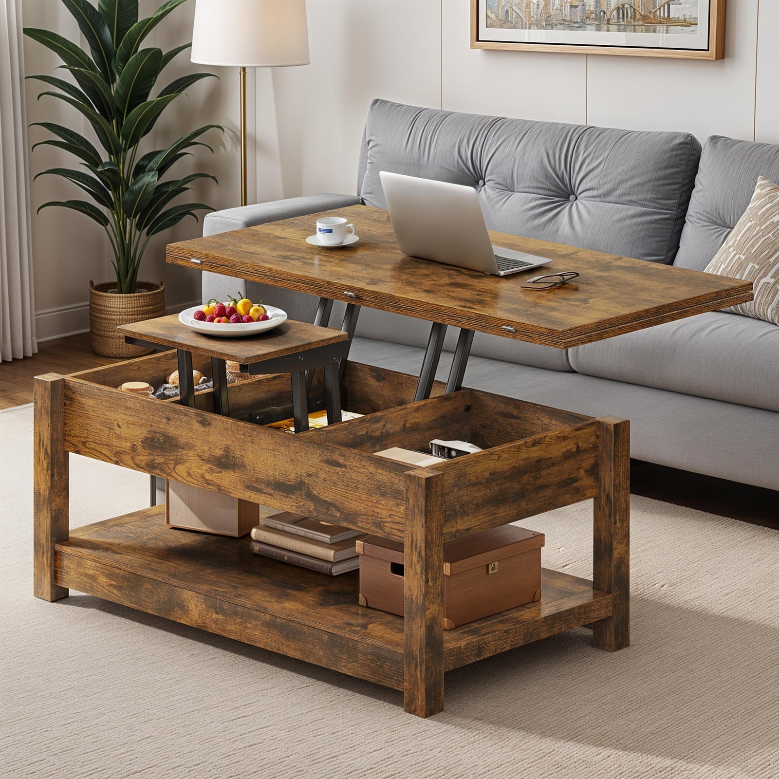 VividVibes Coffee Tables for Living Room, Lift Top Coffee Table, 3 in 1 ...