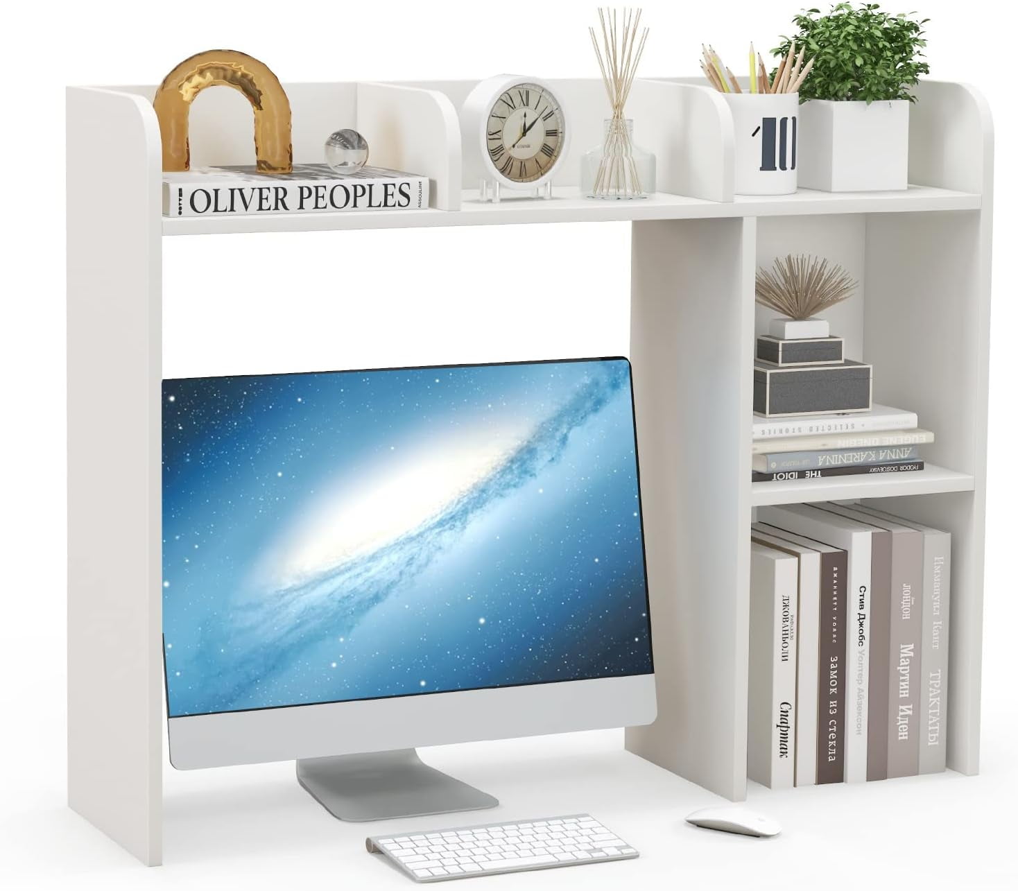 VividVibes Desktop Bookshelf, Wood Desk Hutch Organizer for 27 Inch ...