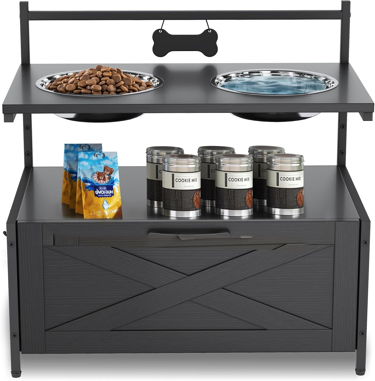 VividVibes Elevated Dog Bowls for Large Dogs, Wood Raised Dog Bowls ...