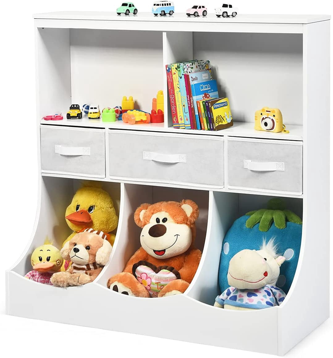 VividVibes Kids Toy Storage Organizer with Bookcase, 8-Cubby ...
