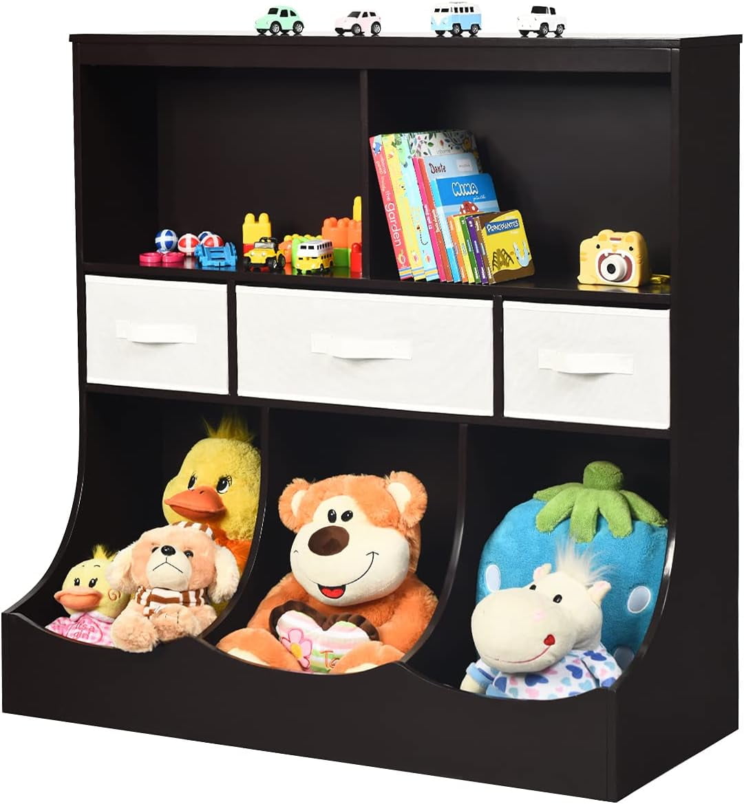 VividVibes Kids Toy Storage Organizer with Bookcase, 8-Cubby ...