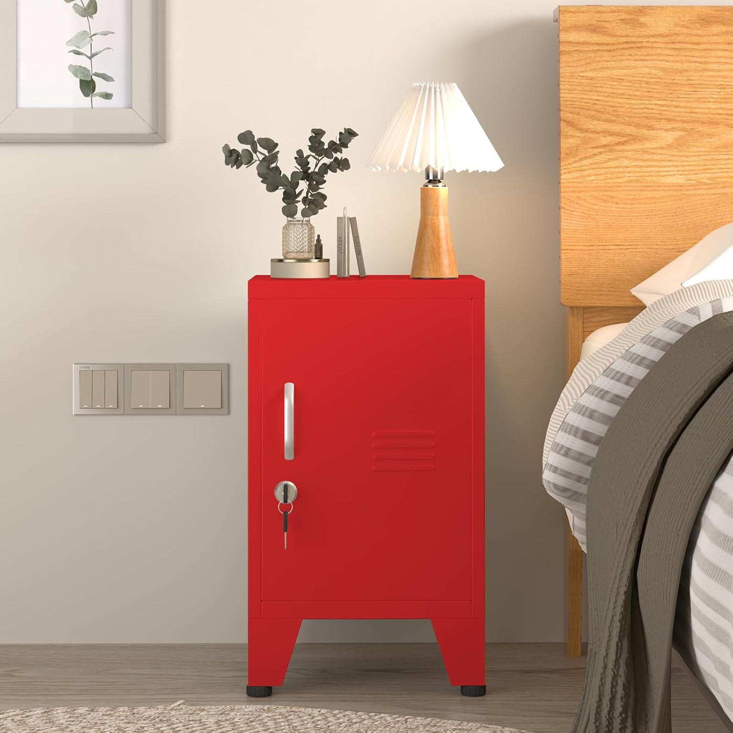 VividVibes Locker Nightstand Metal Cabinet Single Door Lockable Coffee ...