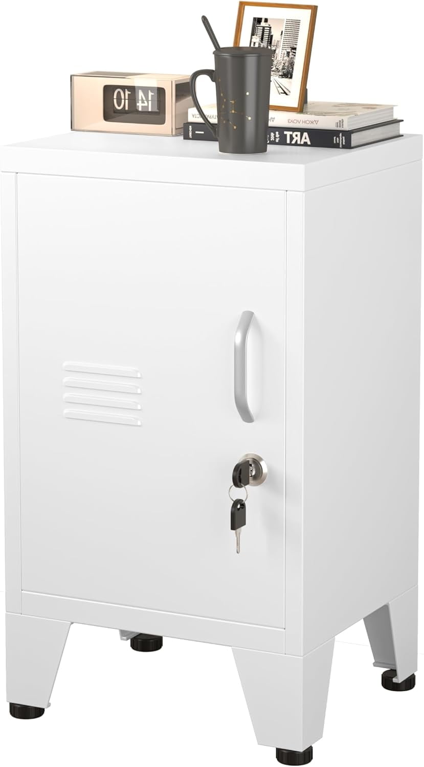 VividVibes Locker Nightstand Metal Cabinet Single Door Lockable Coffee ...