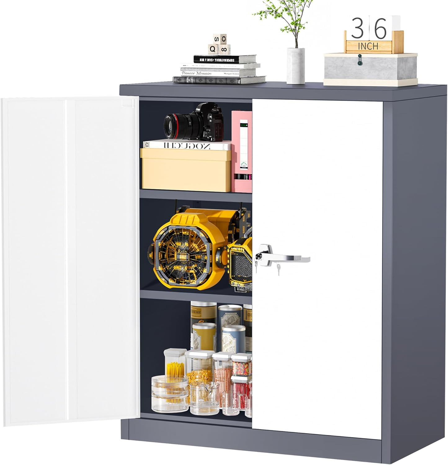 VividVibes Metal Storage Cabinet,36” Lockable Storage Cabinet with ...