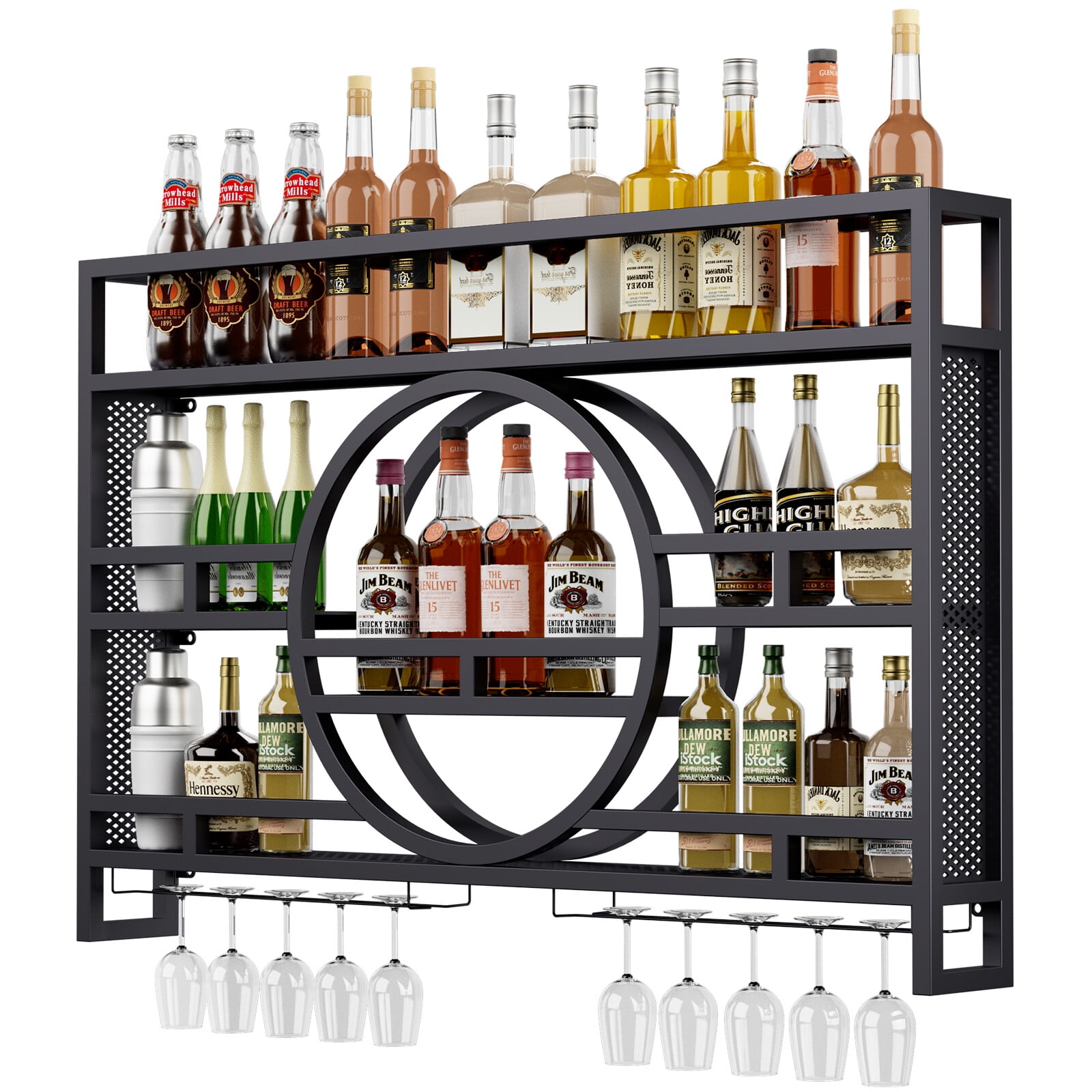 VividVibes Metal Wine Rack Bar Shelves Wall Mounted Kitchen Storage ...