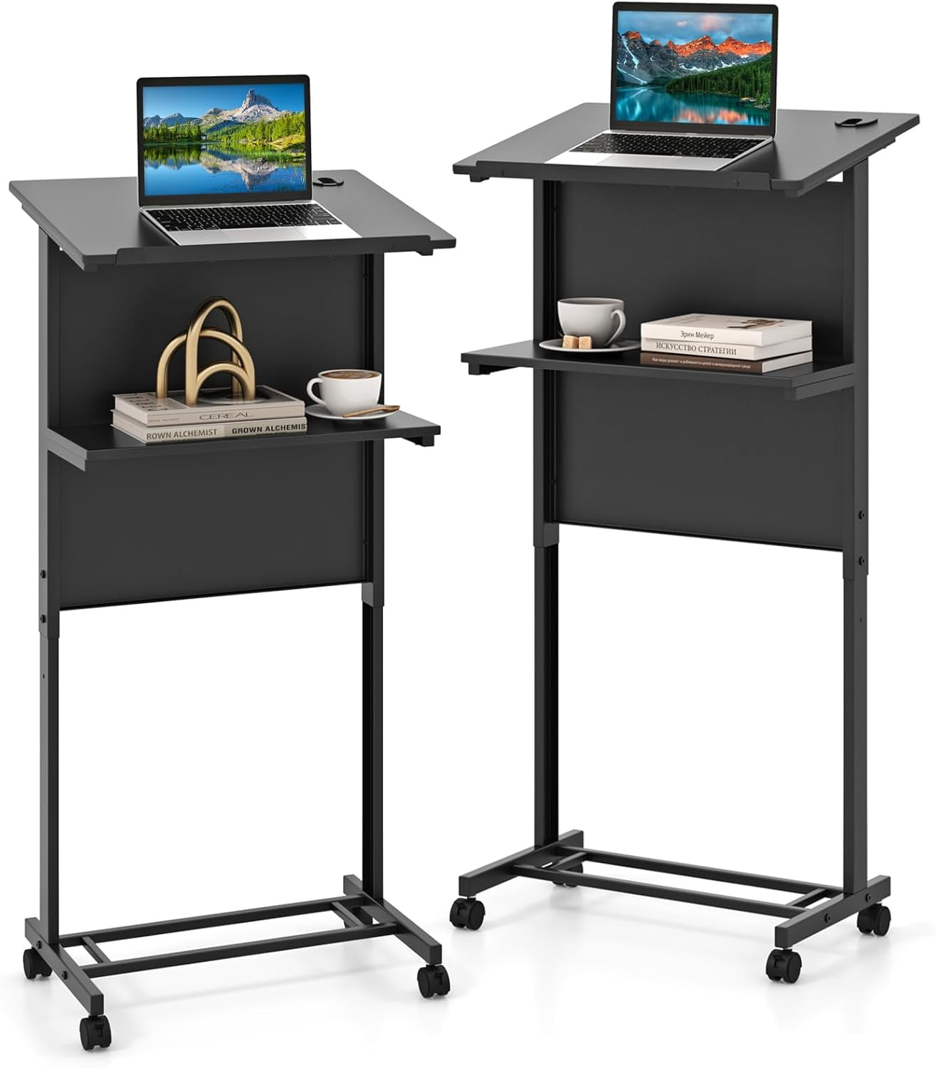 VividVibes Mobile Lectern Podium, Height Adjustable Rolling Laptop Cart ...