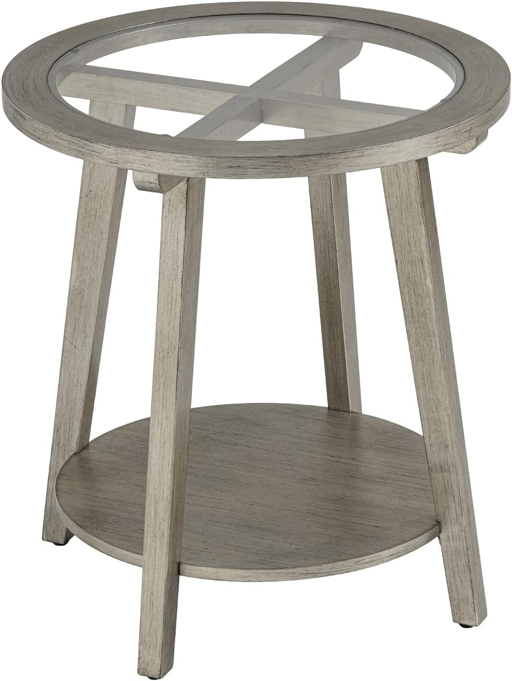 VividVibes Modern End Table with Tempered Glass Top, 22" Round Wood ...