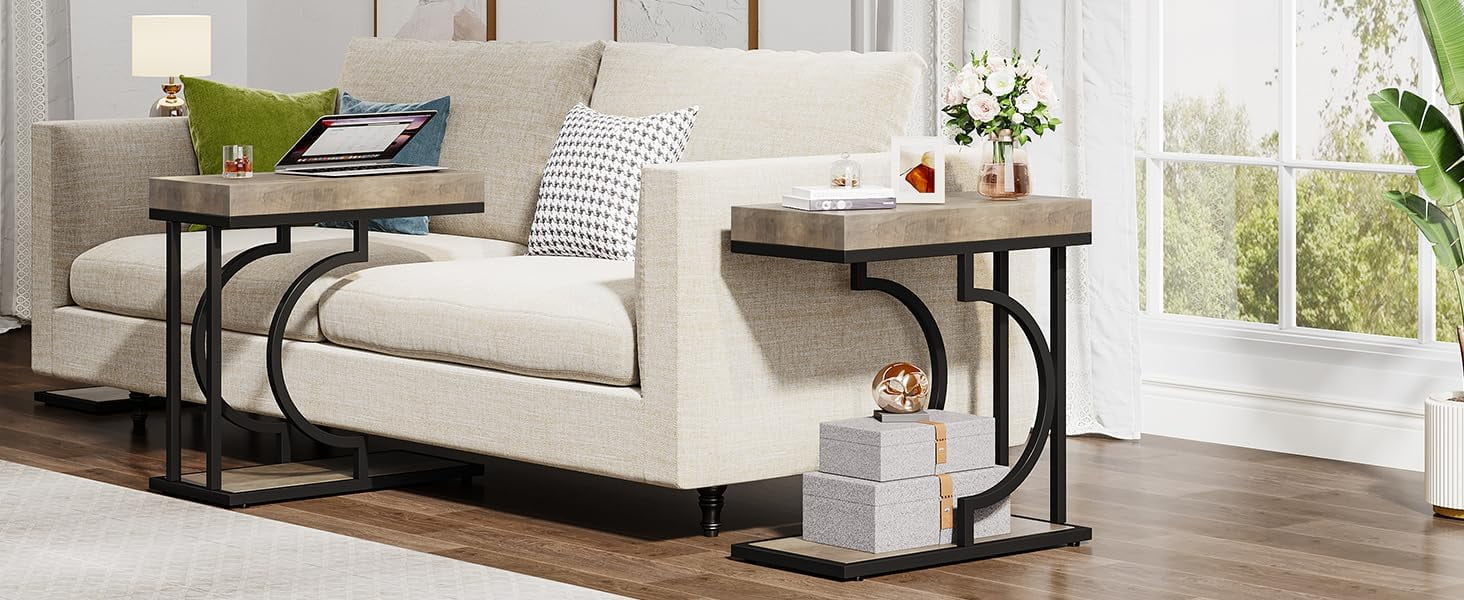 VividVibes Narrow Side Table C Shaped End Table Modern Bedside Tables ...