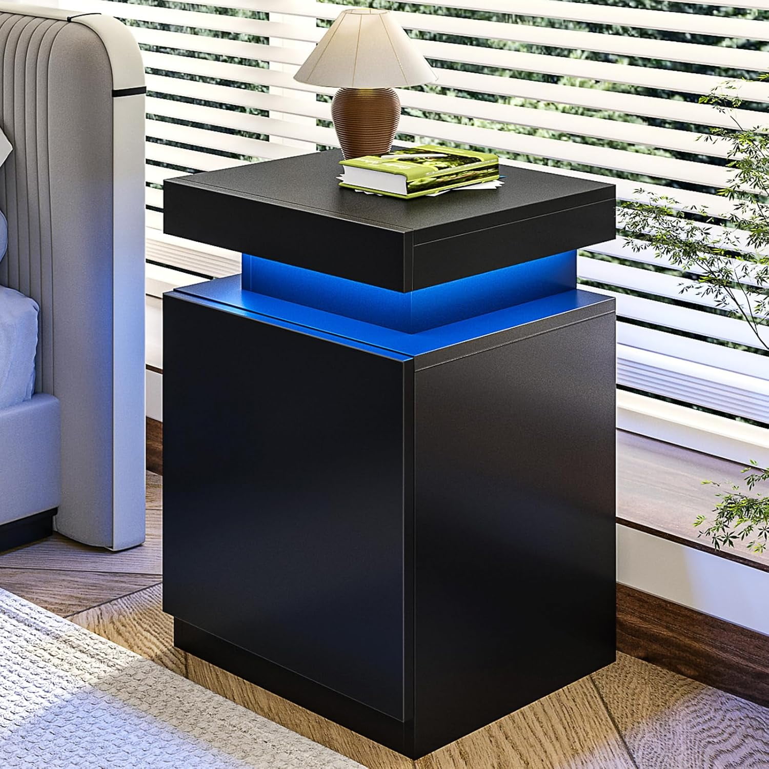 VividVibes Nightstand with Charging Station and LED Lights, Night Stand ...