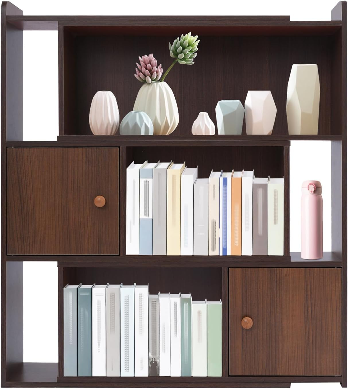 VividVibes Open Shelf Low Bookcase, Extendable Length, 3 Tier Wooden ...