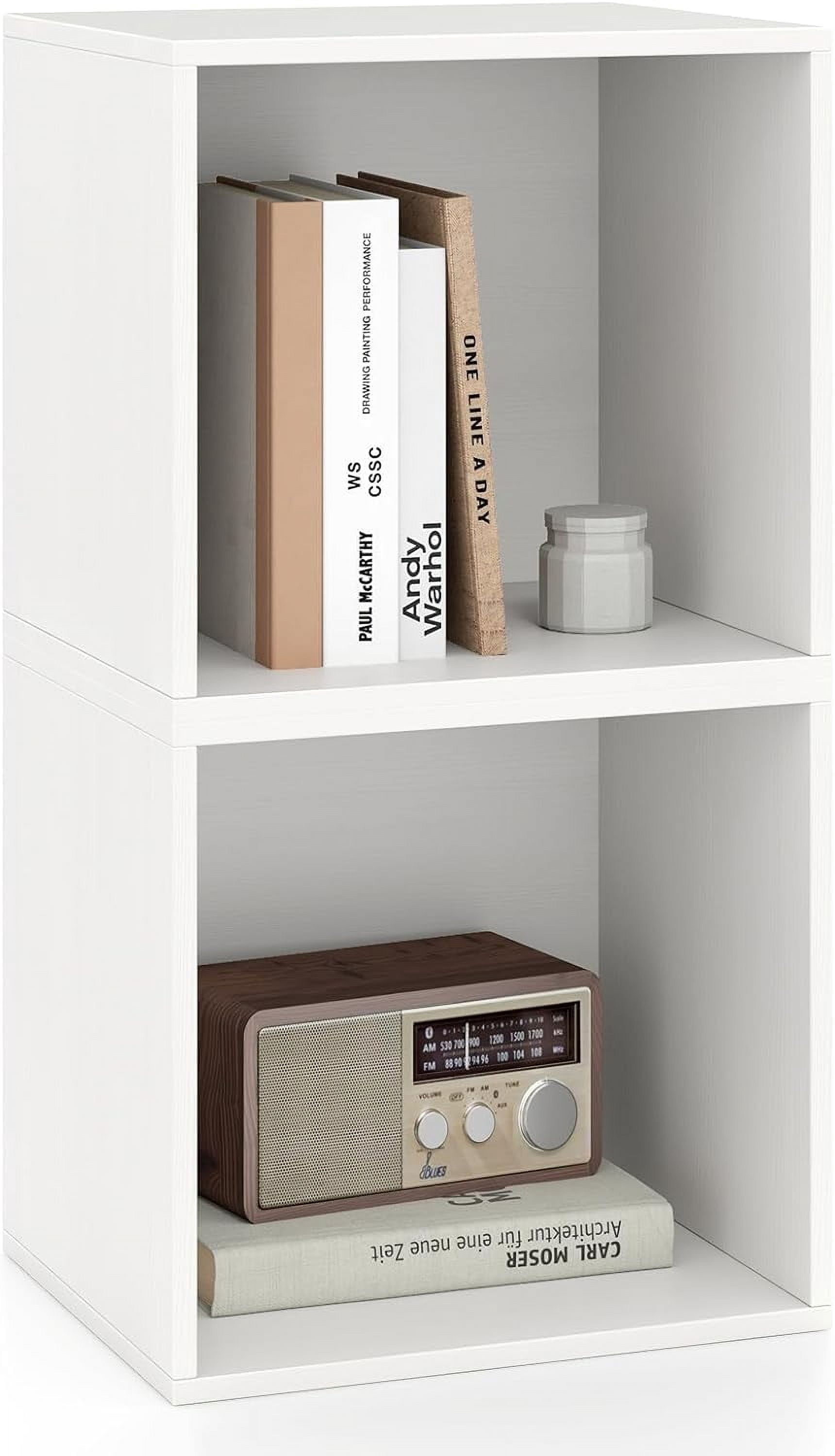 VividVibes Stackable Cube Bookcase Set of 2, Cubic Bookshelf, Wooden ...