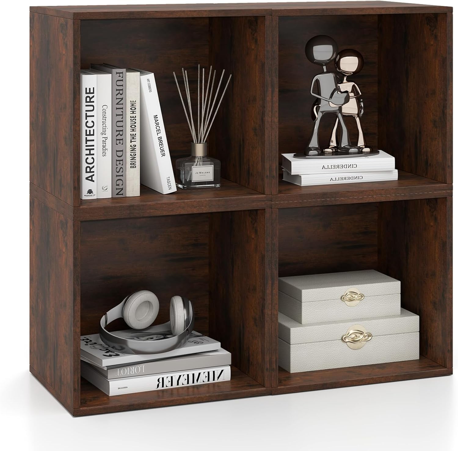 VividVibes Stackable Cube Bookcase Set of 4, Cubic Bookshelf, Wooden ...