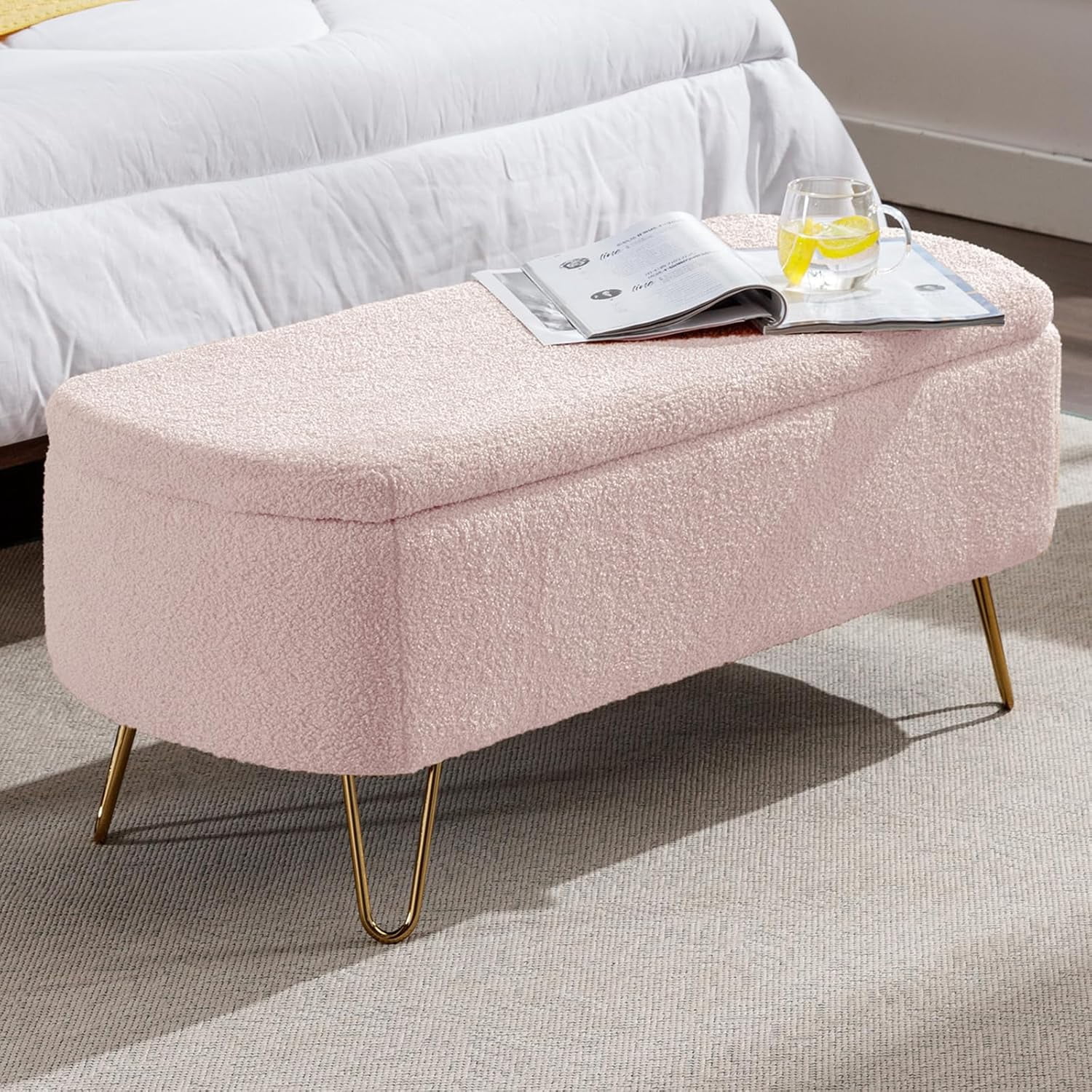 VividVibes Storage Ottoman Bench, Comfy Faux Fur Upholstered Entryway ...