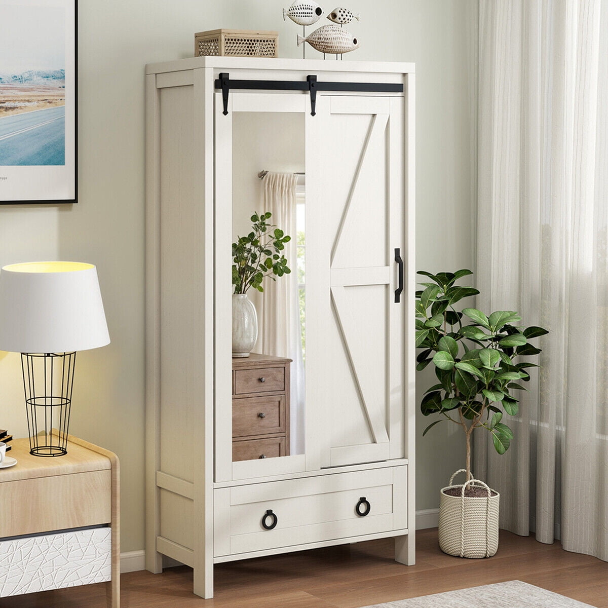 VividVibes Tall Storage Cabinet w/Full Mirror, Bathroom Cabinets ...