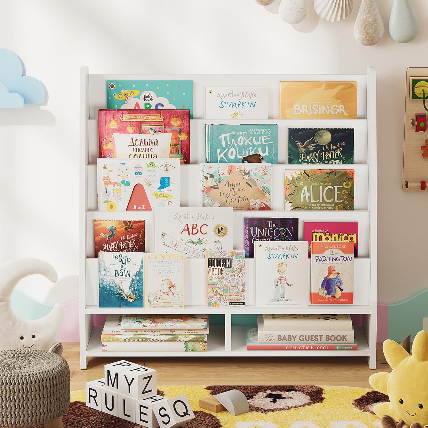 VividVibes Wooden 6-Tier Kids Bookshelf with Storage Cabinets Book ...