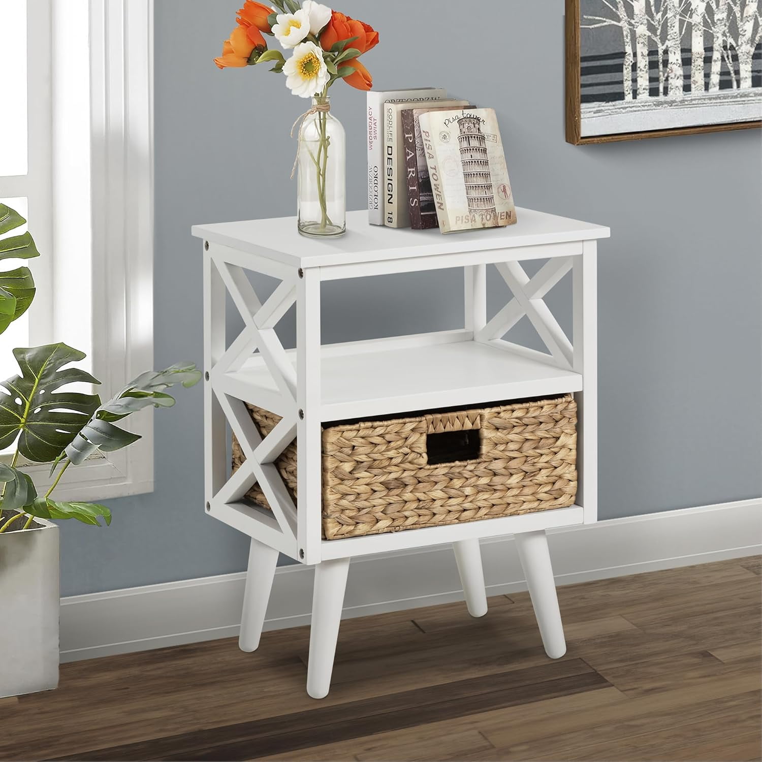 VividVibes X-Side Mid-Century Nightstand End Table with Storage Shelf ...