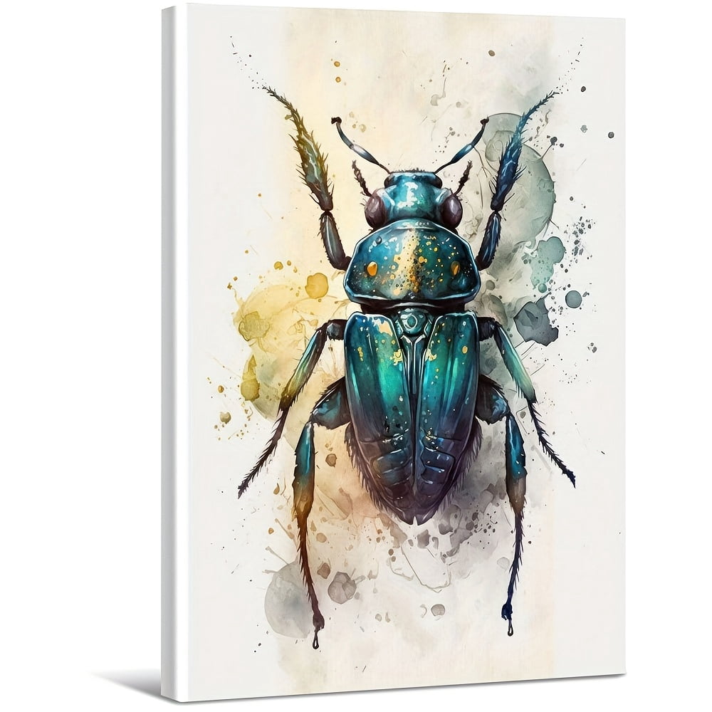 Vividly Painted Beetle With Watercolor Effect. Large Wooden Framed Wall ...