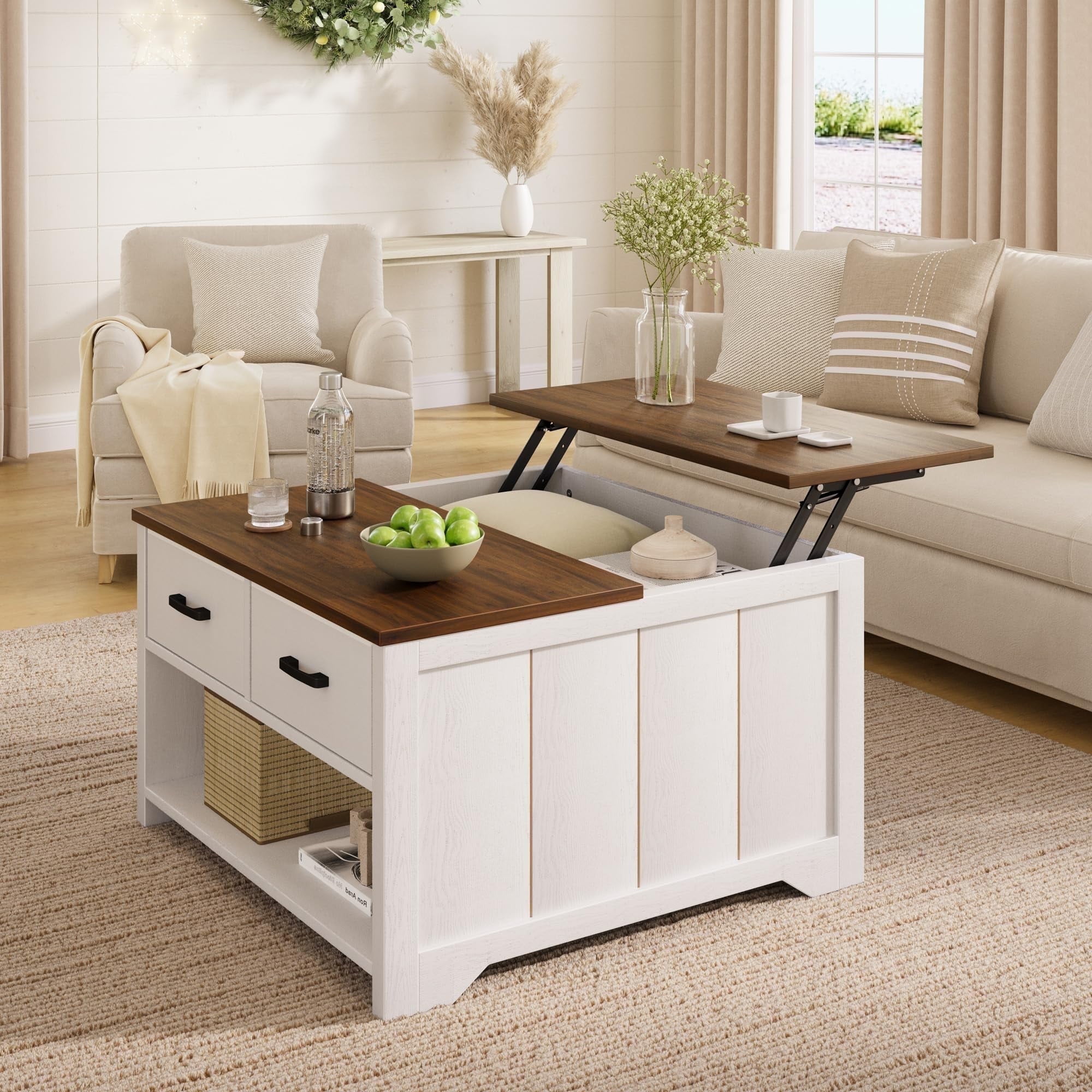 Vividwood Coffee Table Lift Top, Wood Tea Table with Big Open Storage ...