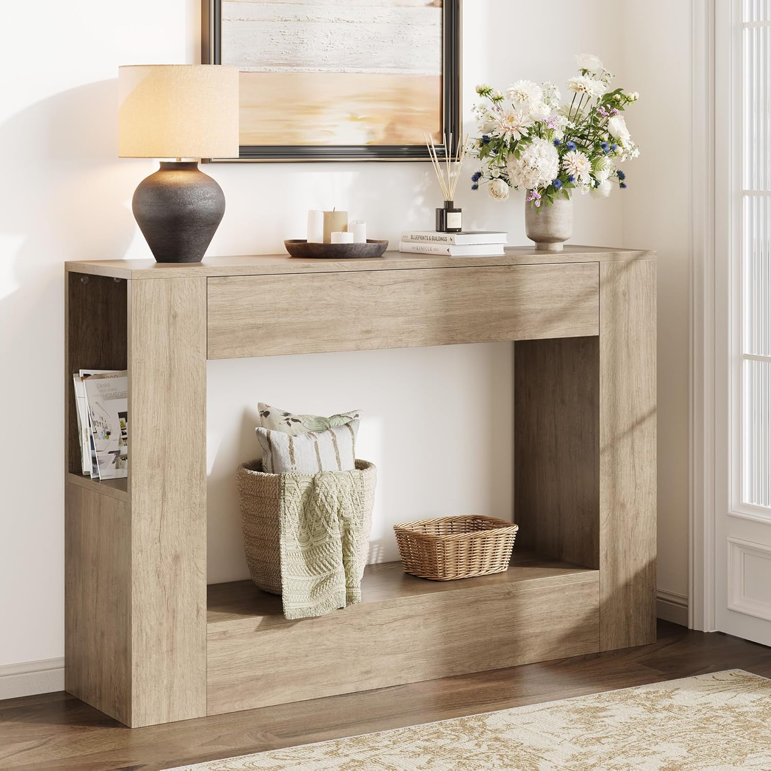 Vividwood Farmhouse Console Table with Drawer, 47'' Wood Entryway Table ...