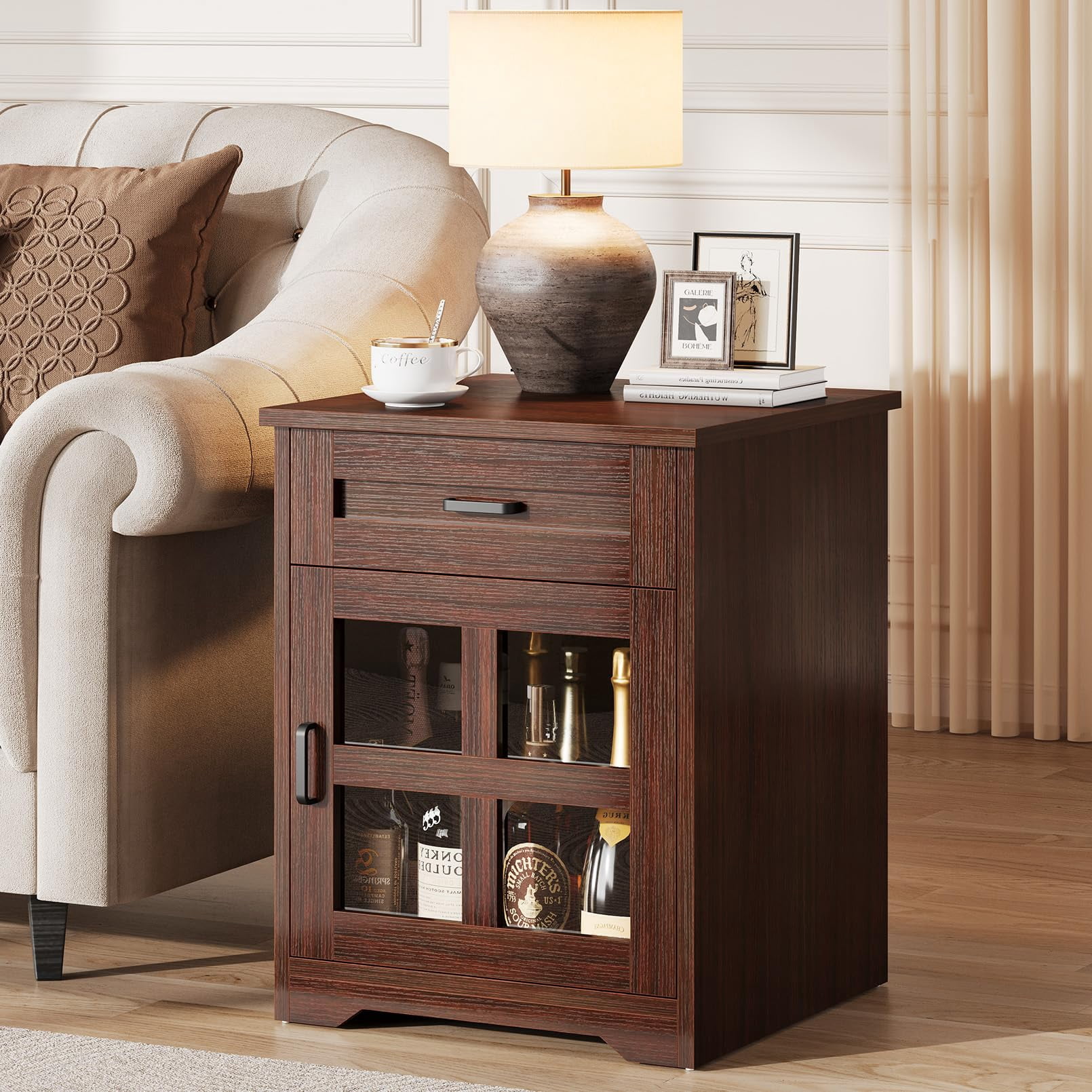 Vividwood Farmhouse End Table with Drawer and Storage Cabinet, 18 ...