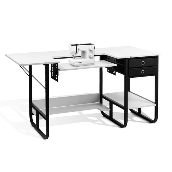 Vividwood Foldable Sewing Machine Table, Adjustable Platform, Storage ...