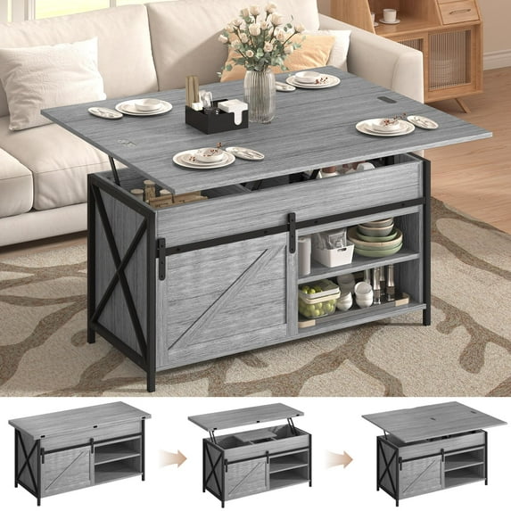 Vividwood Lift Top Coffee Table with Storage and Sliding Door, 4 in 1 ...