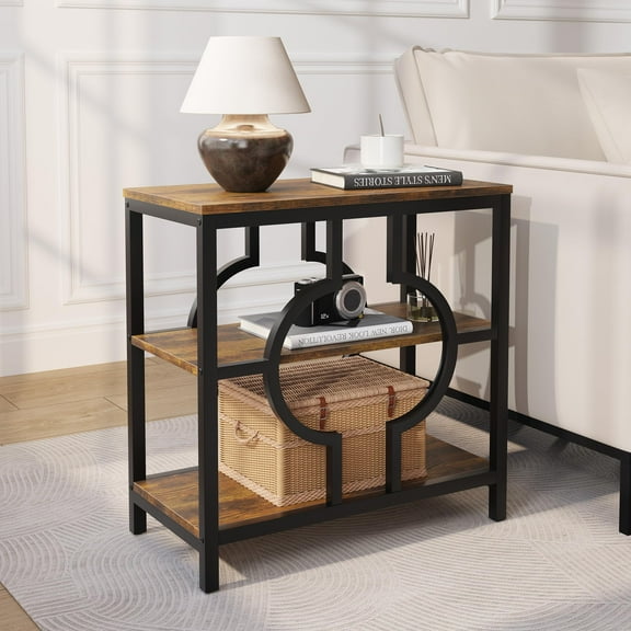 4-Tier End Table with Storage, Narrow Side Table for Living Room, Wood ...