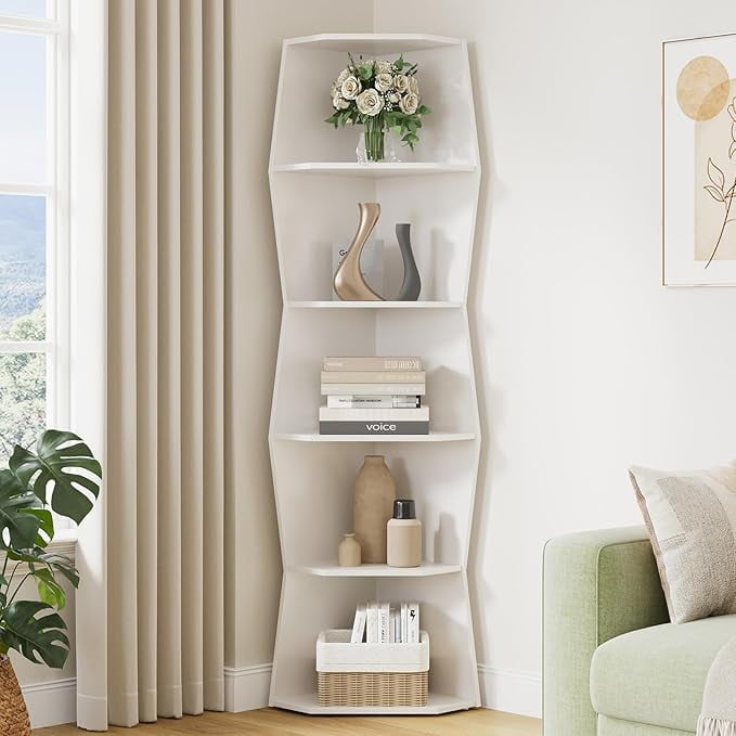Vividwood Wavy Corner Shelf, Modern 6-Tier Irregular Wooden Corner ...