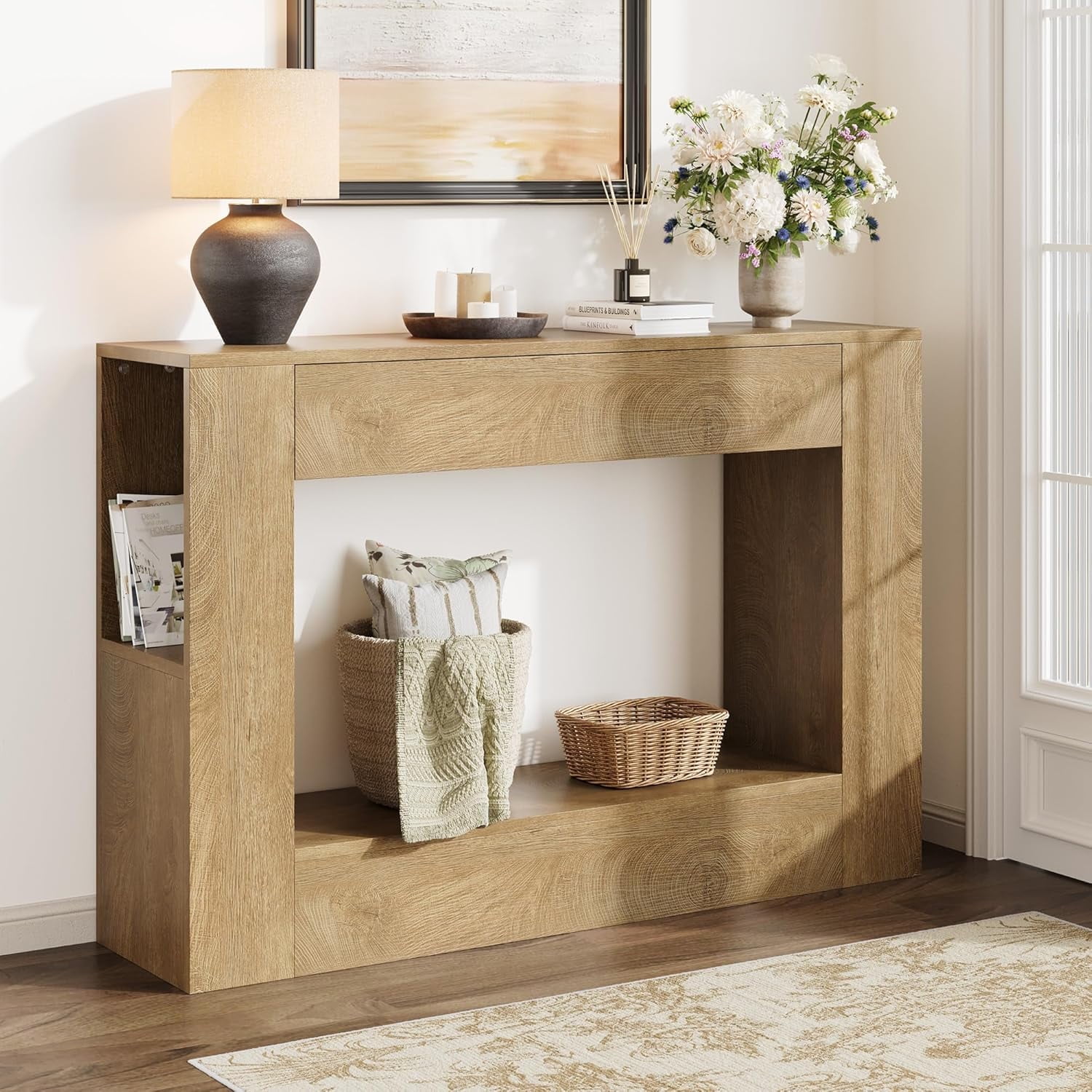 Vividwood 47" Farmhouse Wood Console Table with Drawer and Storage ...