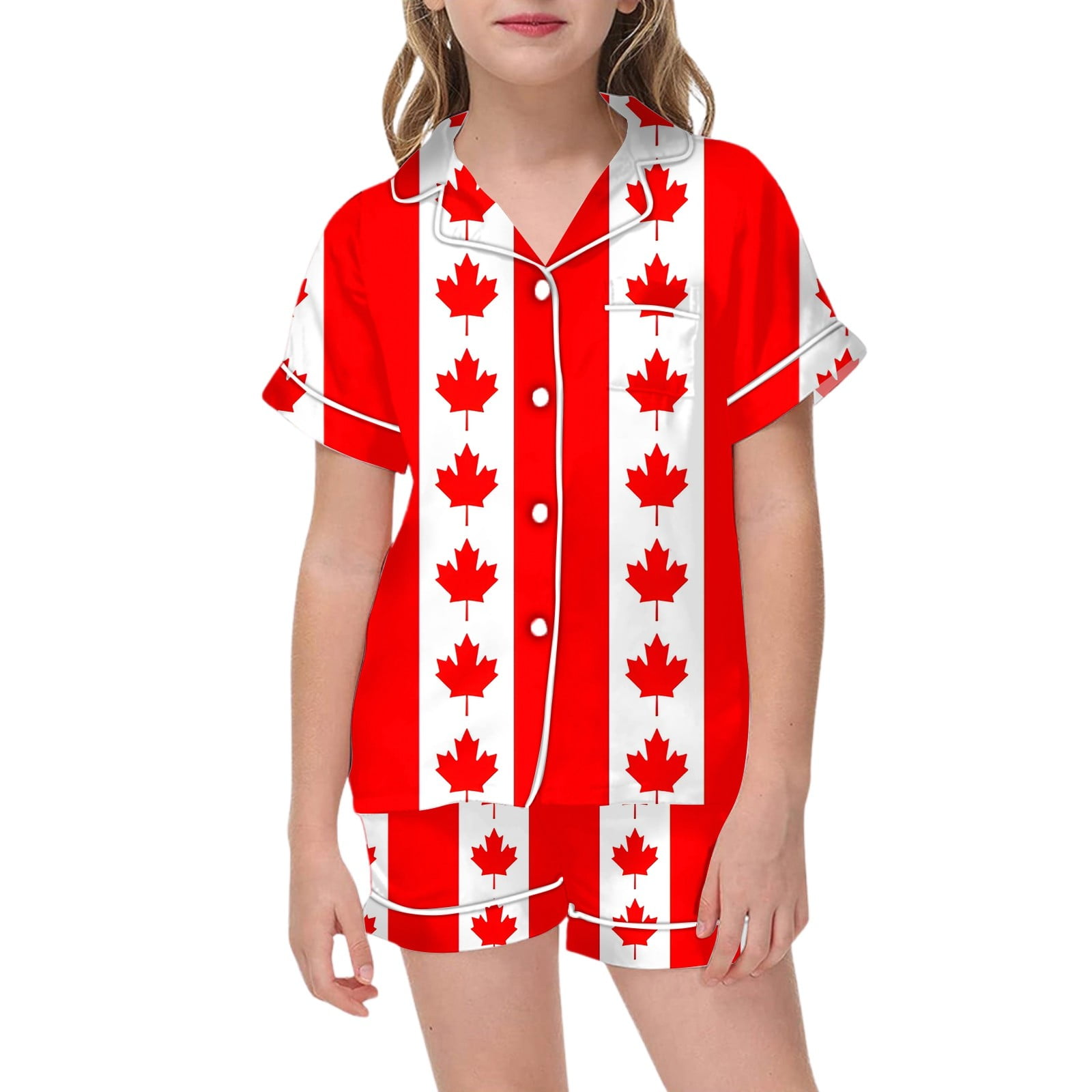 Vividxx Girls Nightgowns Girls Canada Day Pajama Set Short Sleeve ...