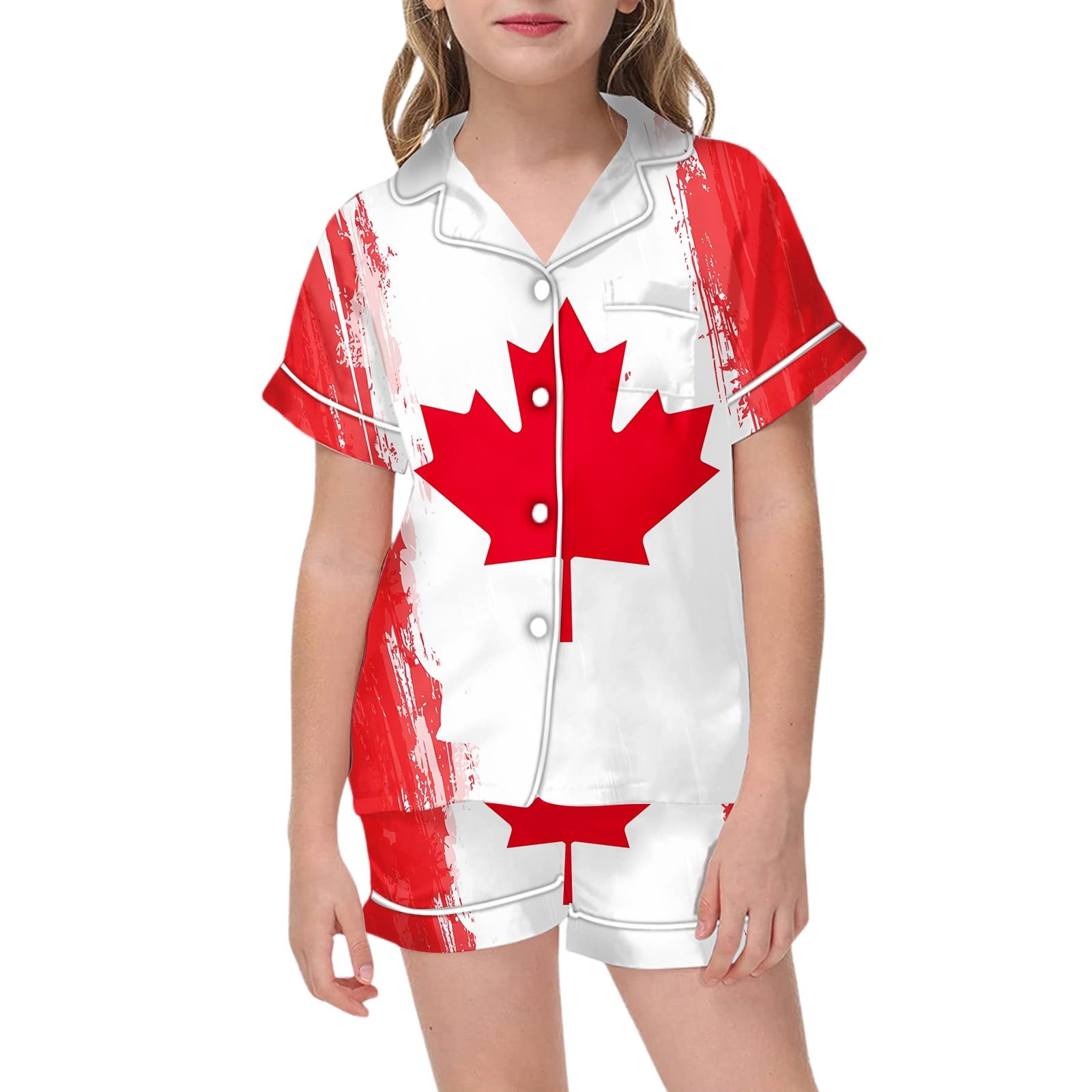 Vividxx Girls Nightgowns Girls Canada Day Pajama Set Short Sleeve ...