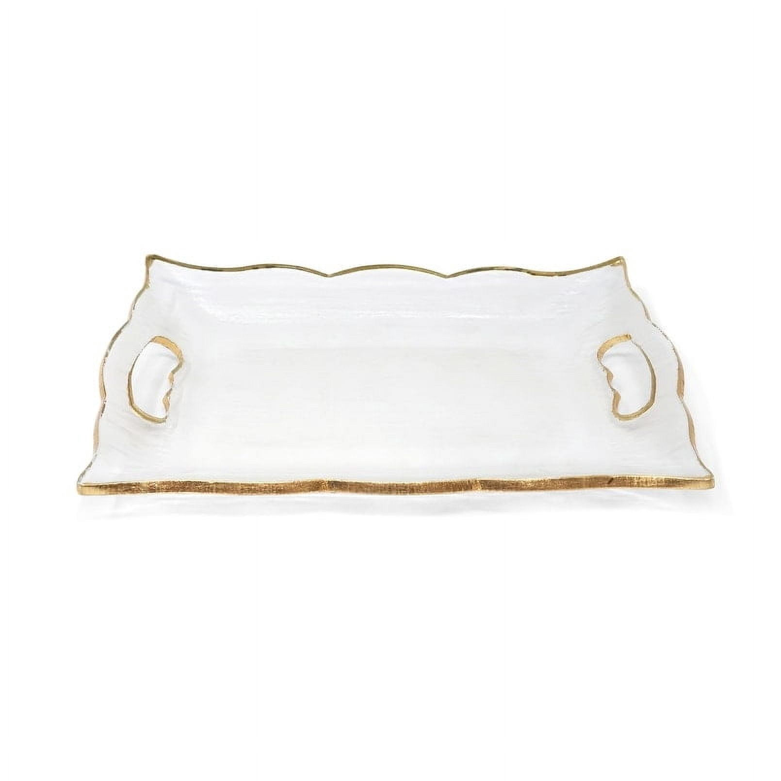 Vivience Rectangular Glass Tray with Handles and Gold Rim (3 Sizes ...