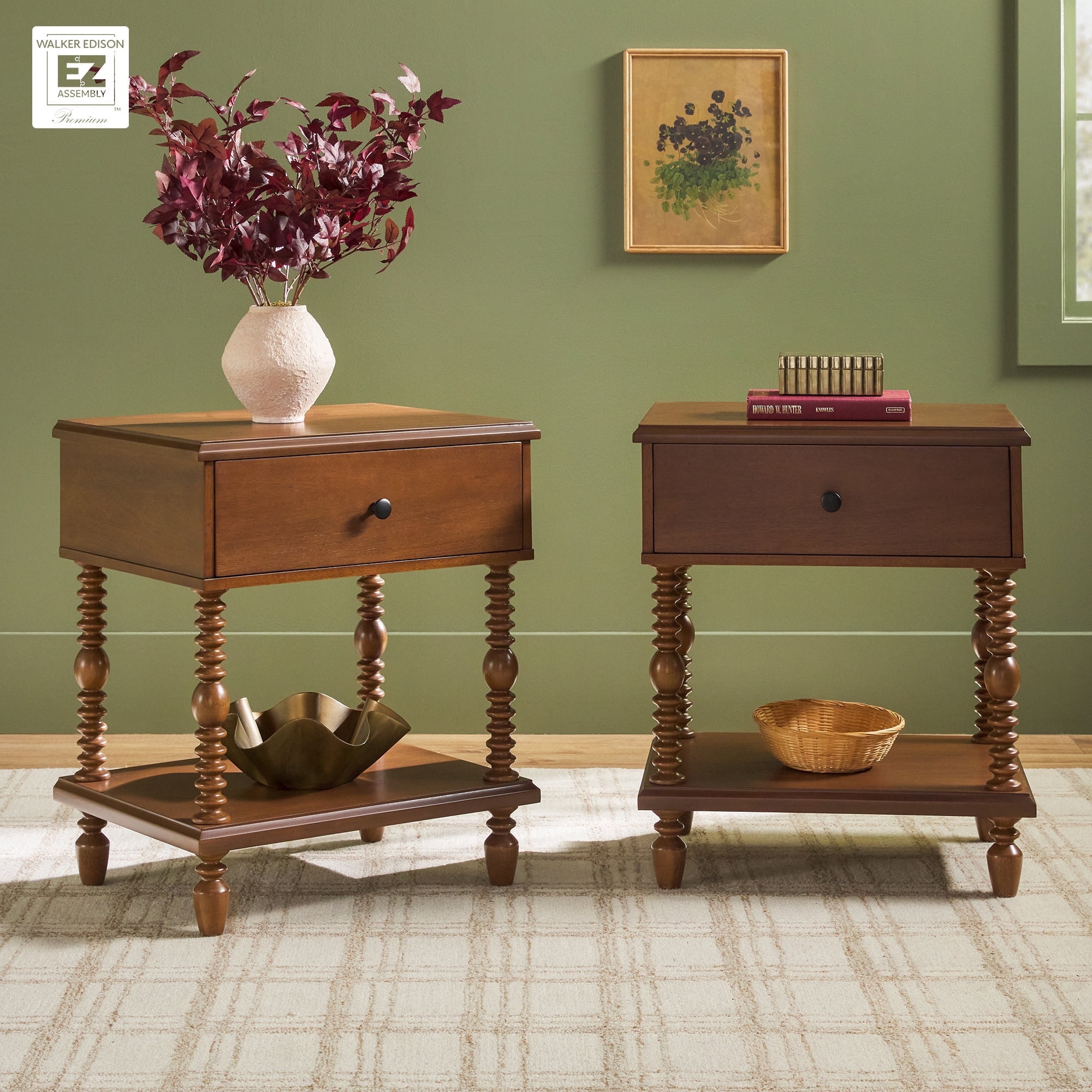 Vivienne Walker Edison Easy Assembly Solid Wood Spindle 1-Drawer ...