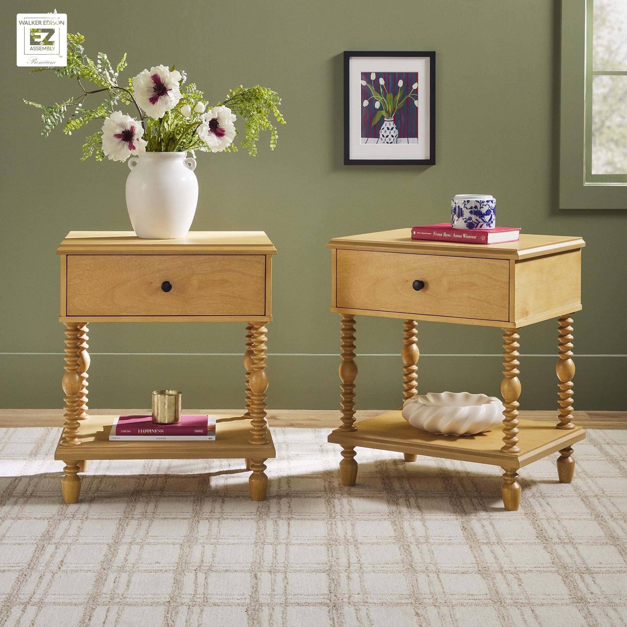Vivienne Walker Edison Easy Assembly Solid Wood Spindle 1-Drawer ...