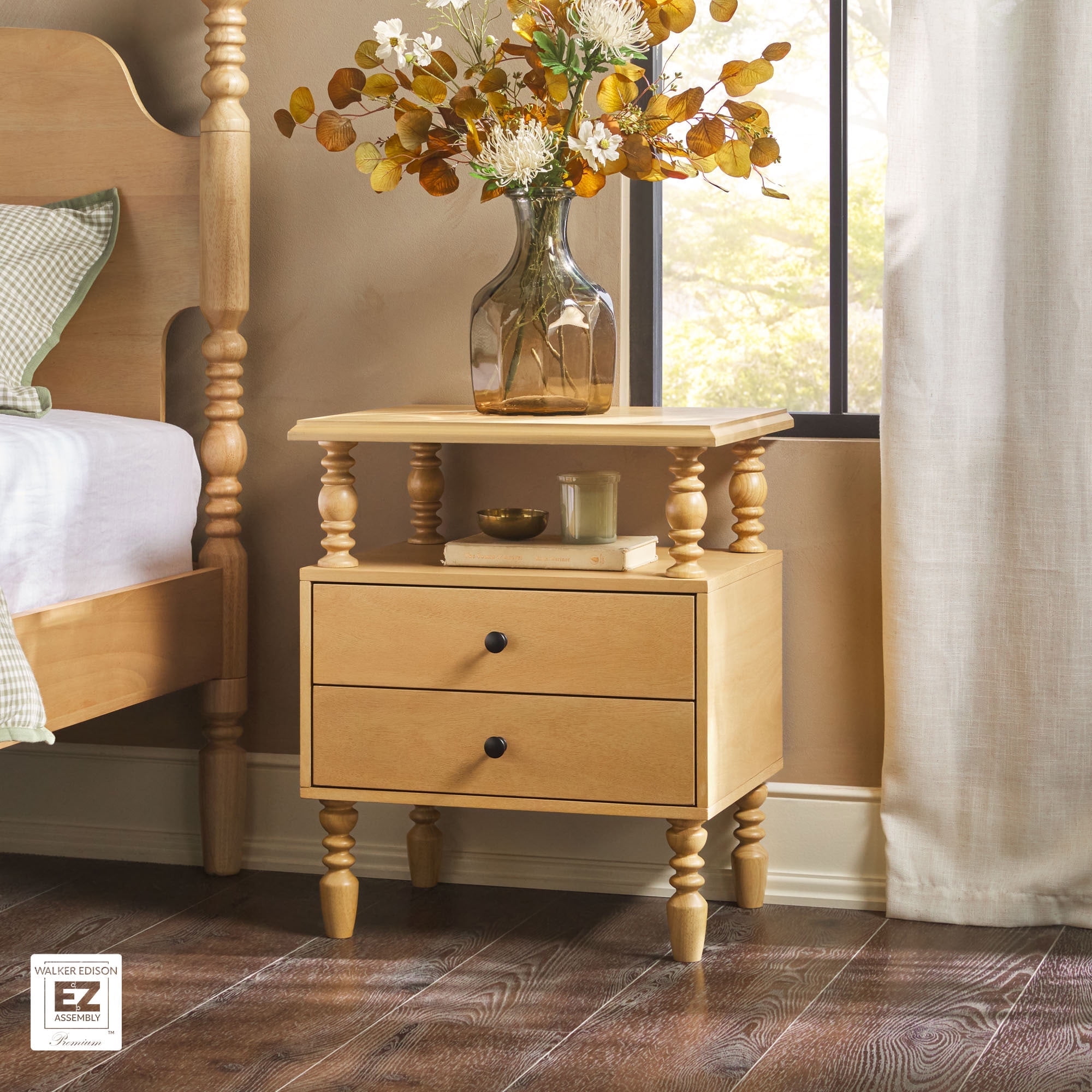 Vivienne Walker Edison Easy Assembly Solid Wood Spindle 2-Drawer ...