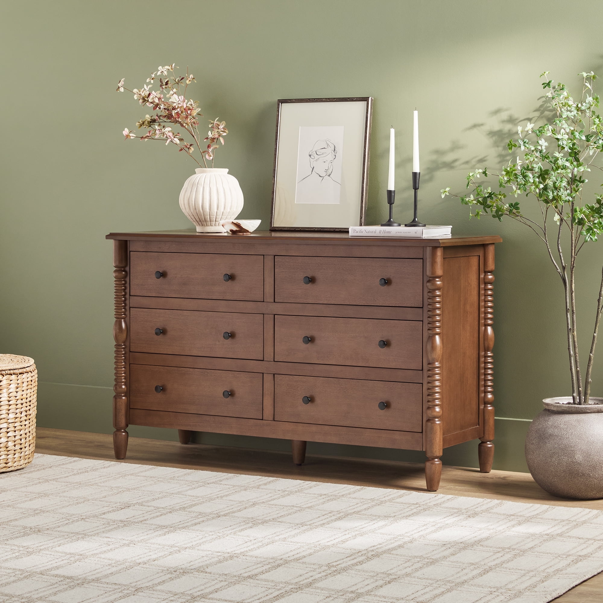 Vivienne Walker Edison Easy Assembly Solid Wood Spindle 6-Drawer ...