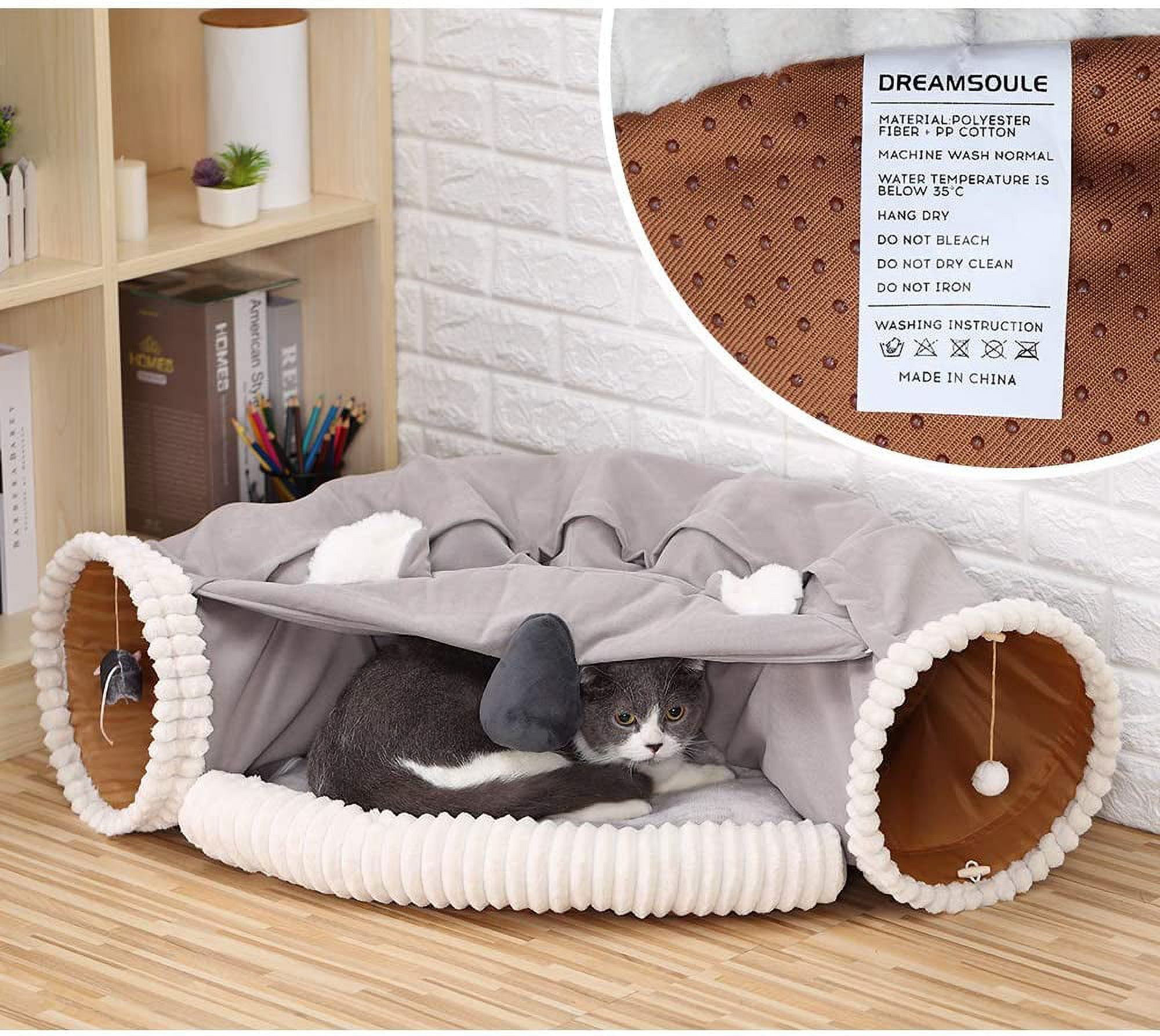 Vivifying Cat Tunnel Bed, 2-in-1 Cat Bed Play Tunnel and Mat (Gray ...