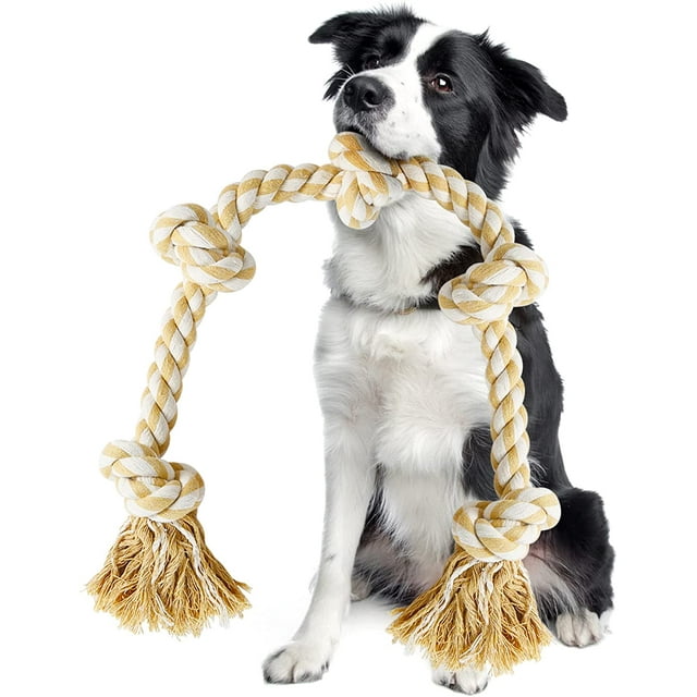 Vivifying Natural Cotton Dog Rope Toy, 5 Knots, for Aggressive Chewers ...