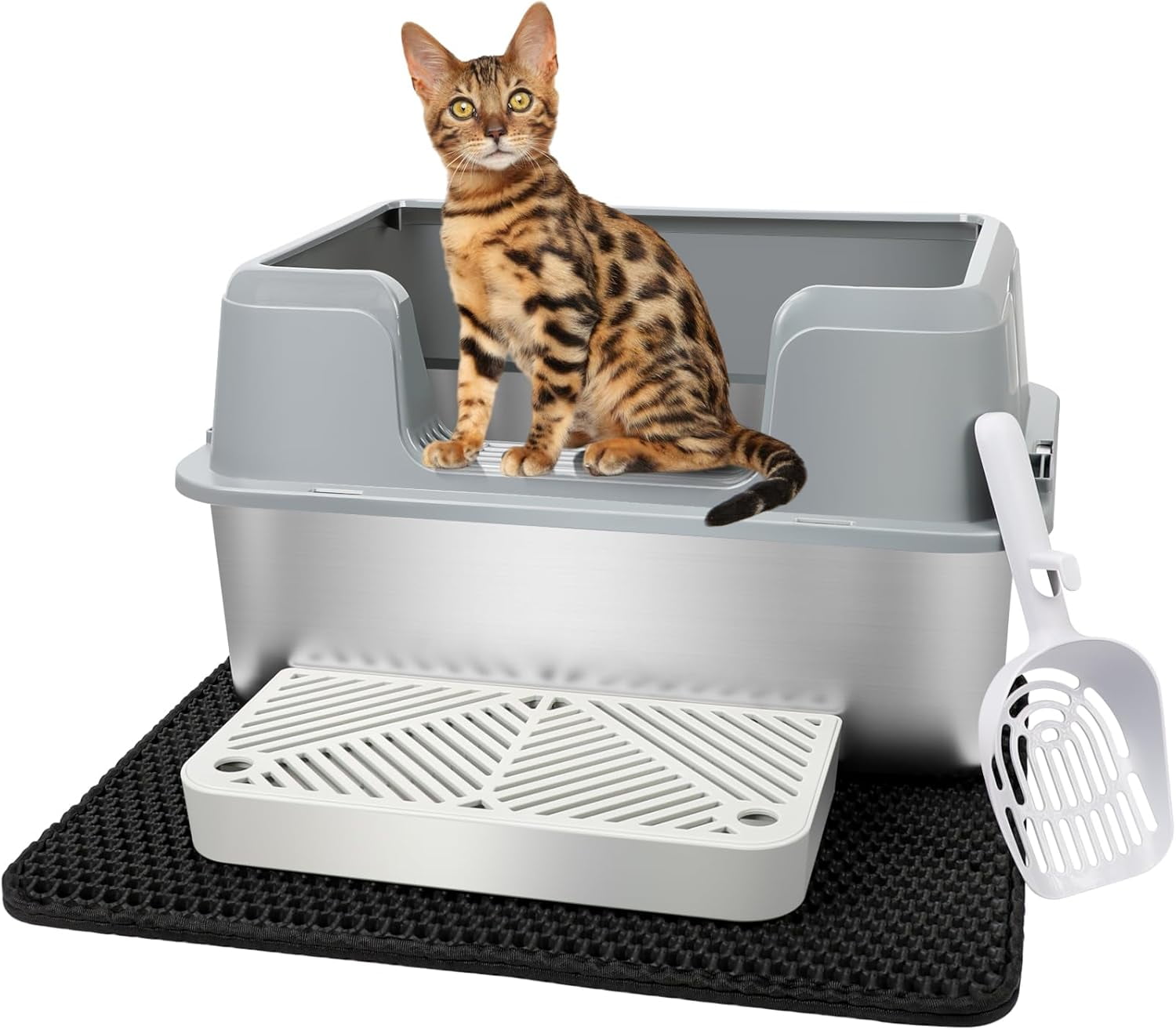 Vivifying Stainless Steel Litter Box, XL Enclosed Cat Litter Box with ...