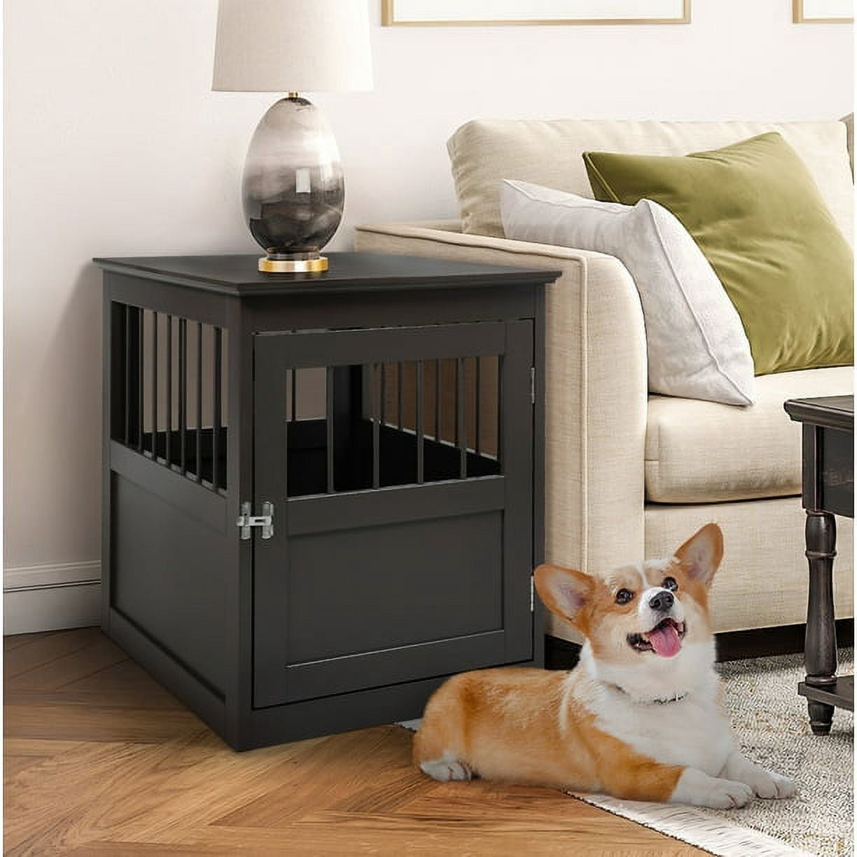 Vivifying Wood Dog Crate, End Table Dog Kennel with Side Slats, Brown ...