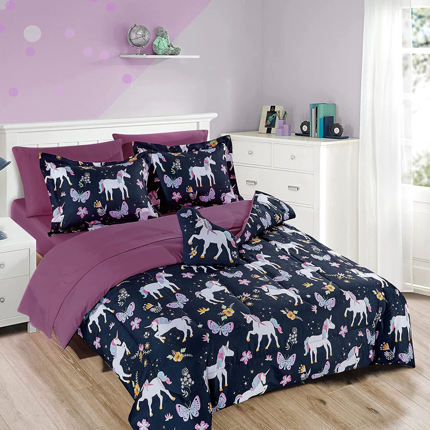 Viviland Kids Comforter Bed Set Full Size for s Girls, 8 Pieces Bed in ...