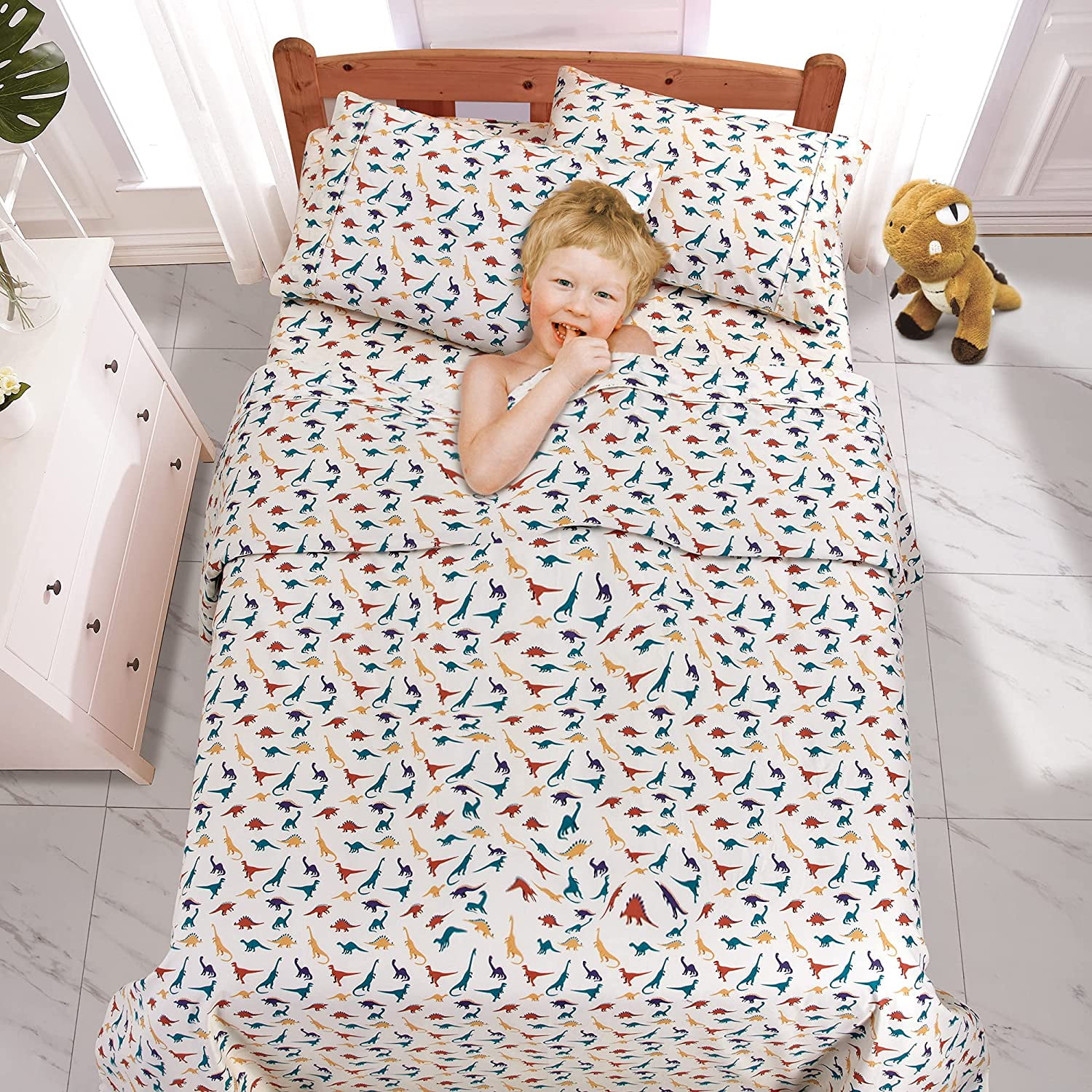 Viviland Kids Twin Sheet Set Printed Boys Bed Sheets Dinosaurs World ...