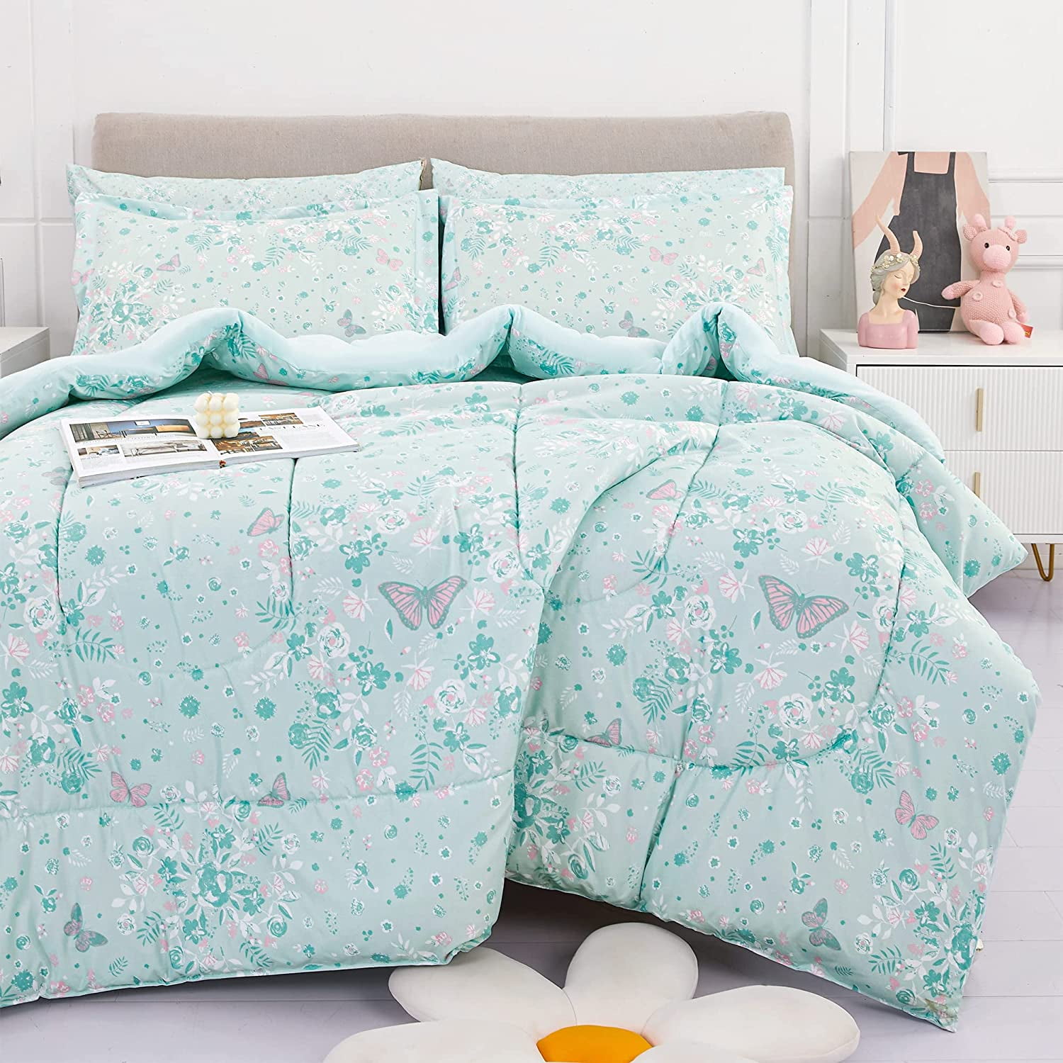 Viviland Twin Butterfly Comforter Set for Girls - Kids Brushed ...