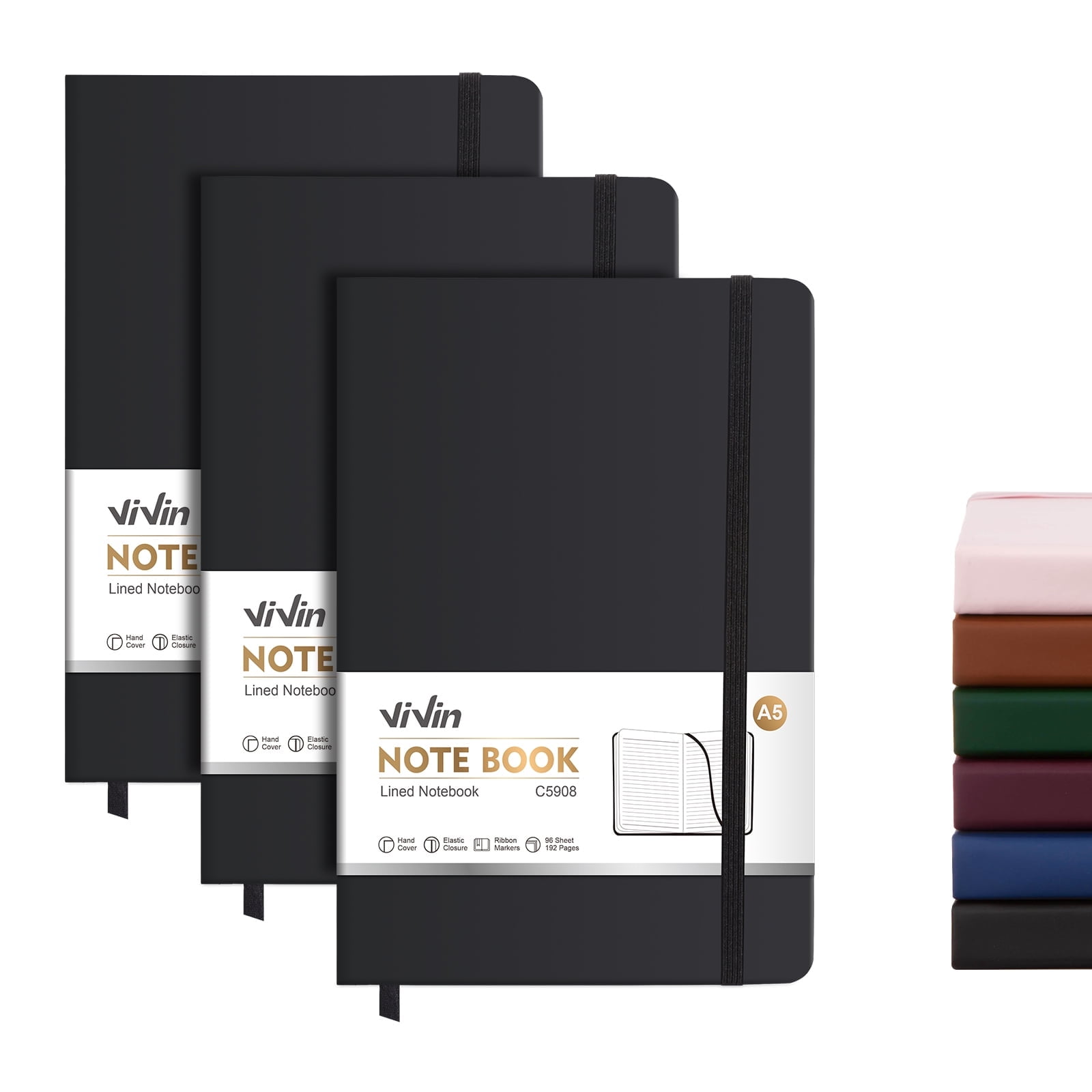 Vivin 3 Pack Lined Journal Notebooks for Writing, 192 Pages, 5.5 x 8.3 ...