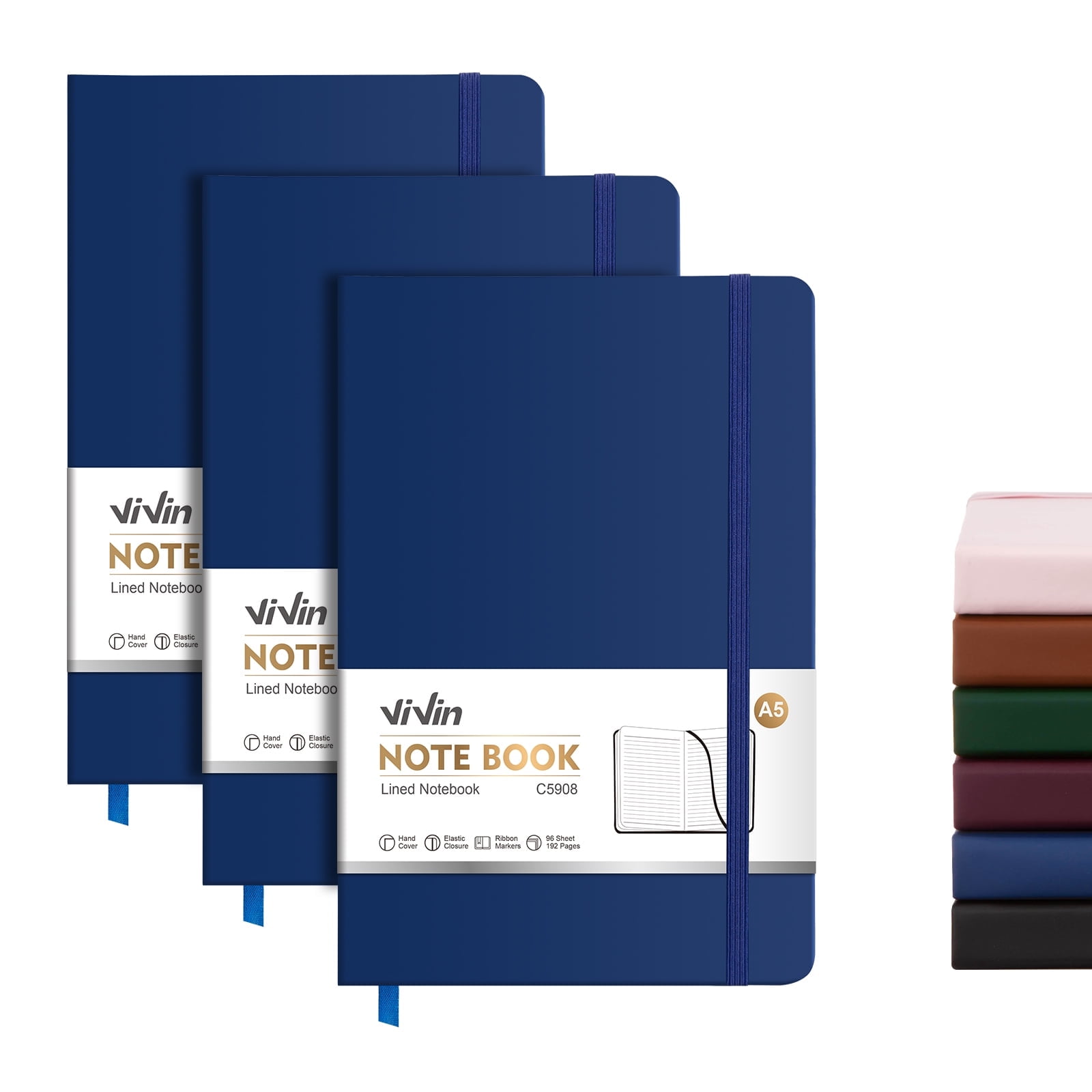 Vivin 3 Pack Lined Journal Notebooks for Writing, 192 Pages, 5.5 x 8.3 ...