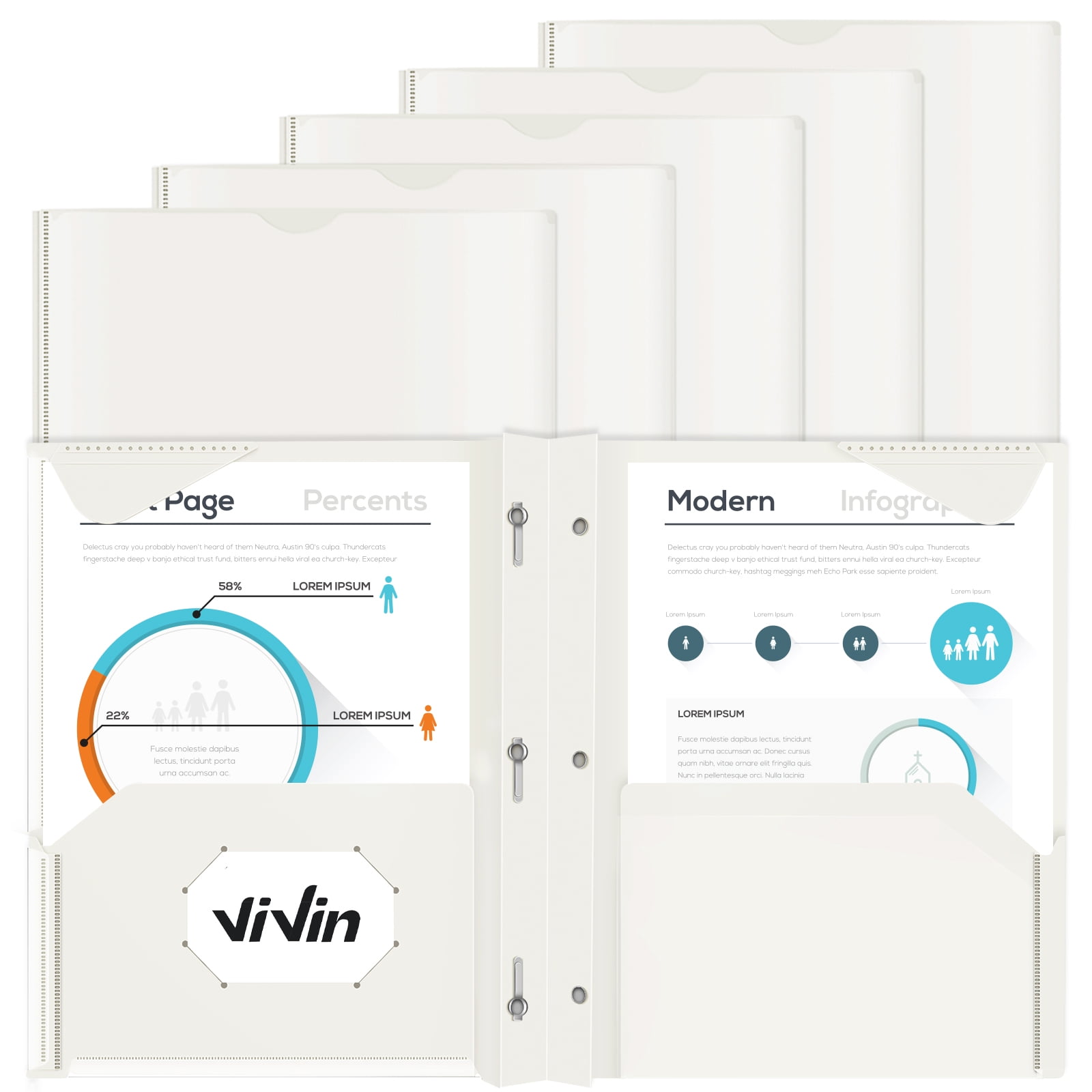 Vivin Letter Size Plastic File Folders with Pockets and Prongs, White ...