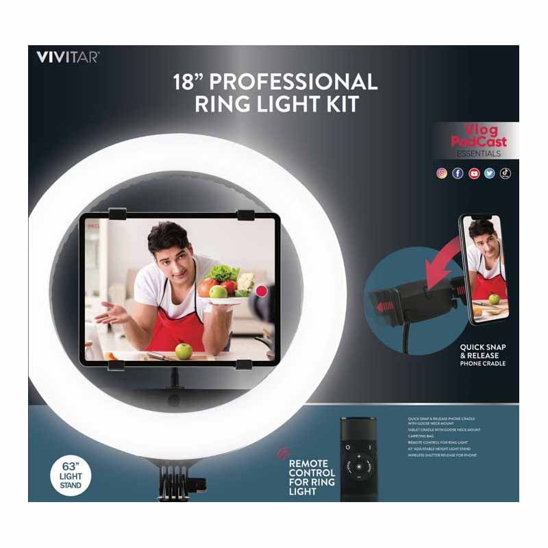 Vivitar 18" LED Ring Light Kit - Ideal for Vlogging, YouTube, and ...
